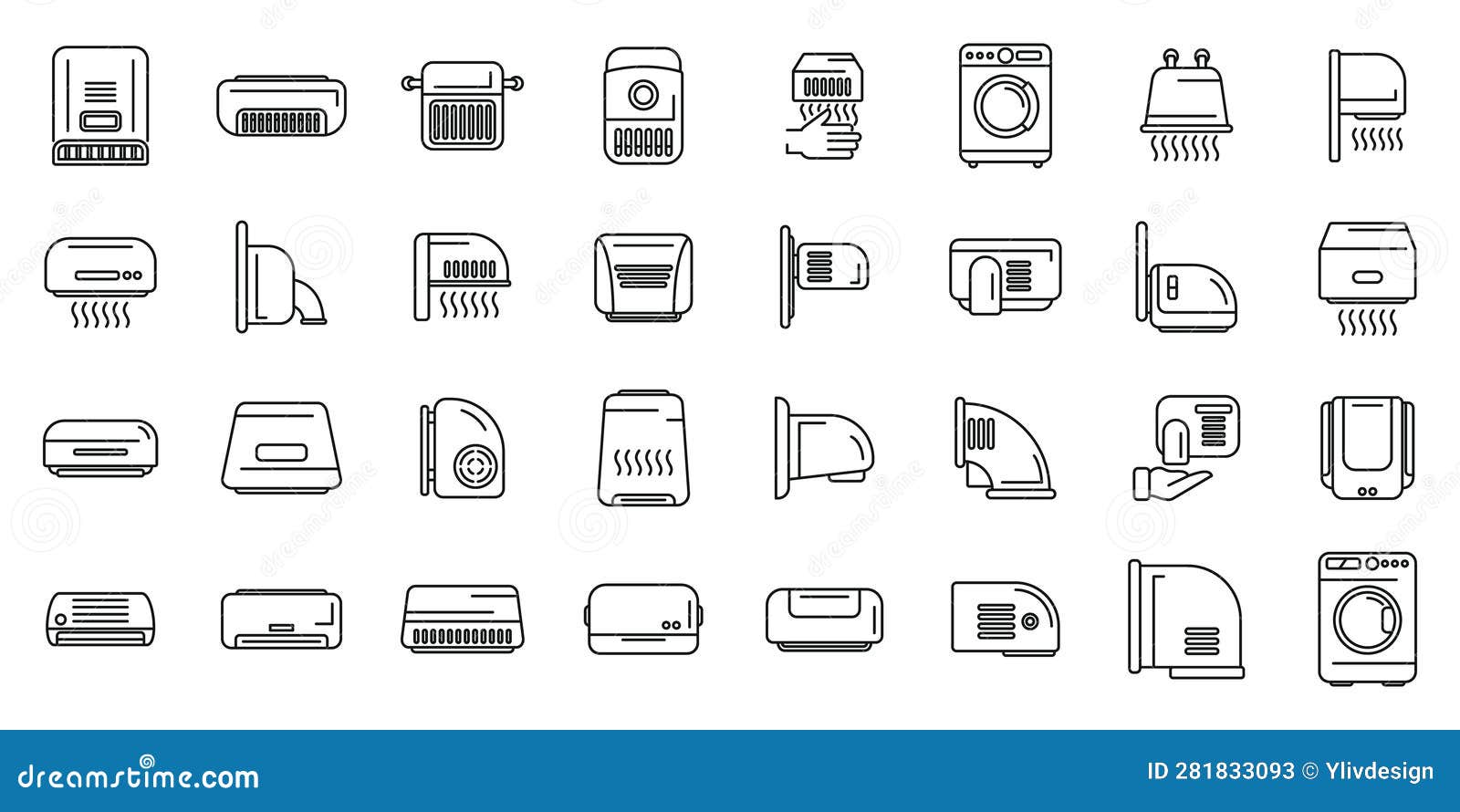 Automatic Drying Machine Icons Set Outline Vector. Air Bathroom Stock ...