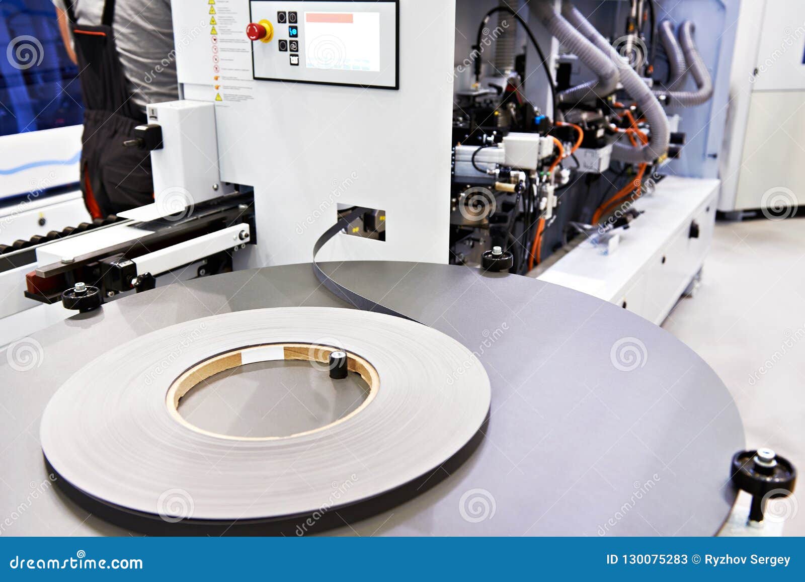Automatic Edgebander Machine on Factory Stock Image - Image of monitor ...