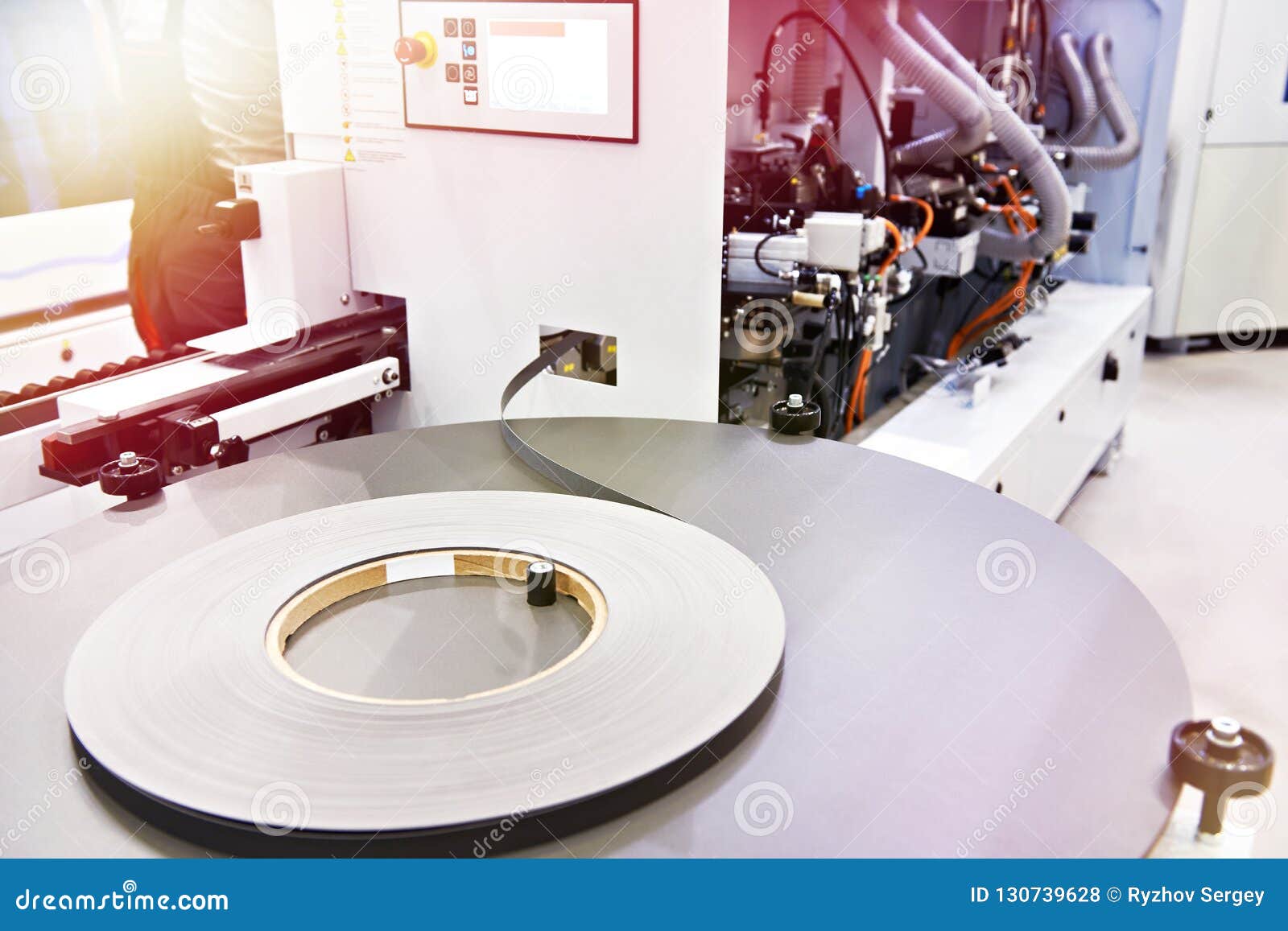 Automatic Edgebander Machine on Factory Stock Photo - Image of orange ...