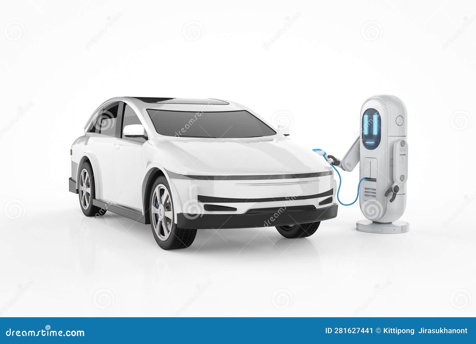 Automatic Electric Recharge Station with Robot Hand Hold EV Charger Stock Illustration ...