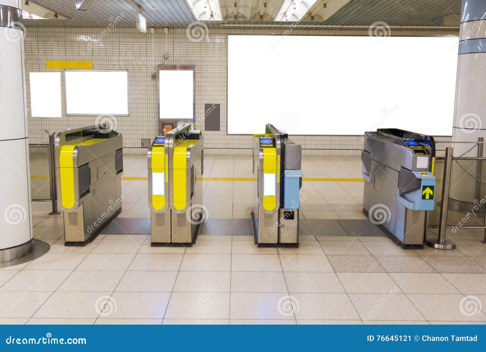 Automatic Entrance of Subway with White Board. Stock Image - Image of ...
