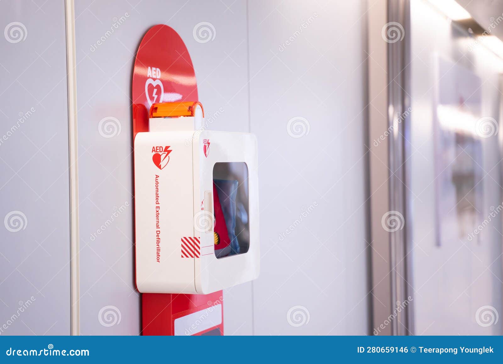 Automatic External Defibrillator Mounted on White Wall Stock Photo ...