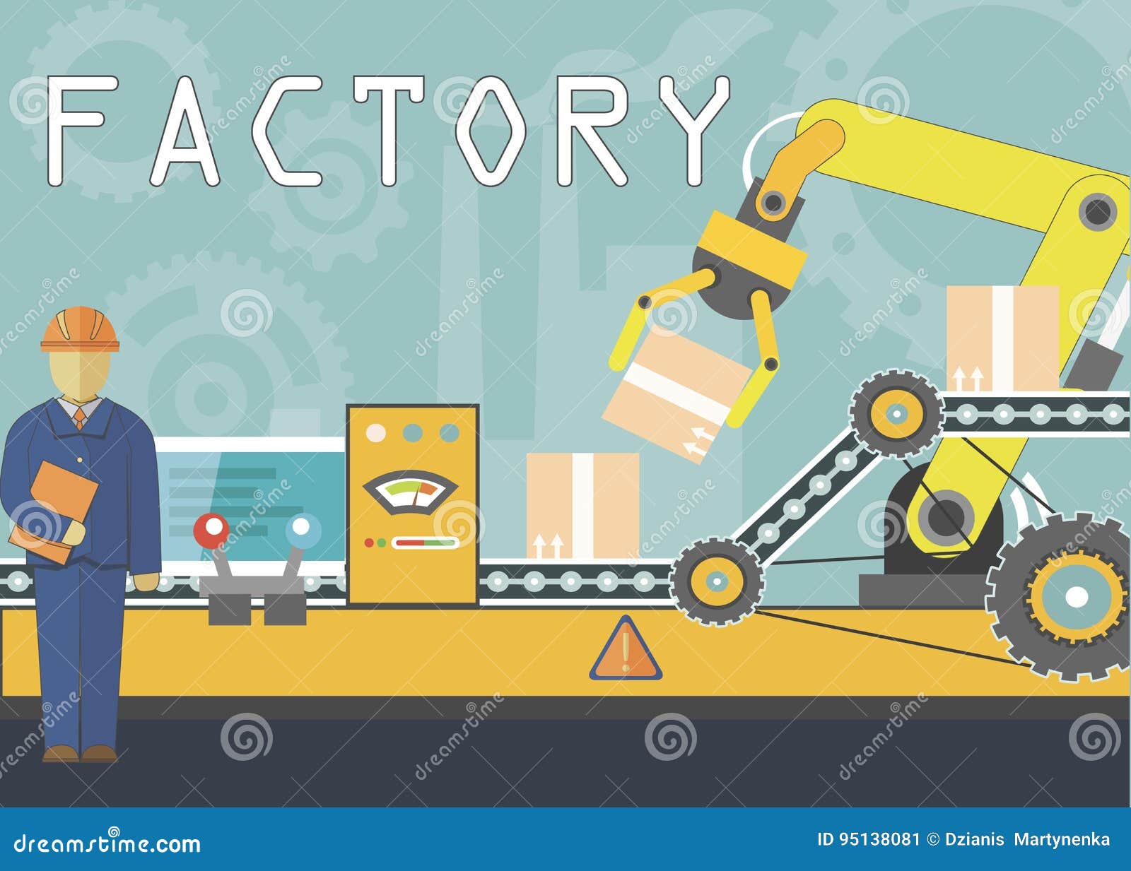 Automatic Factory System Cartoon Vector | CartoonDealer.com #95138081