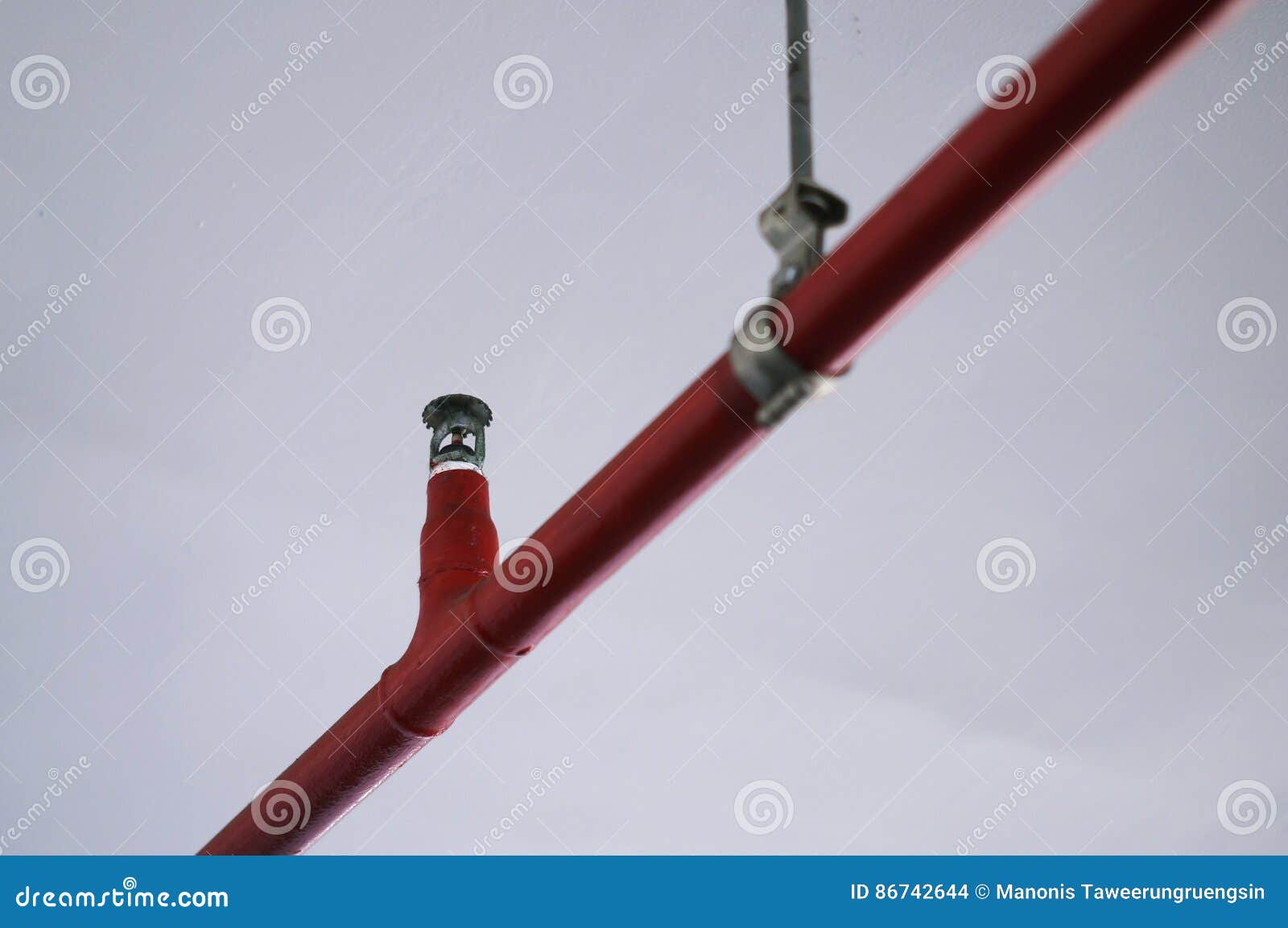 Automatic Fire Sprinkler Safety System And Red Water Supply Pipe. Fire ...
