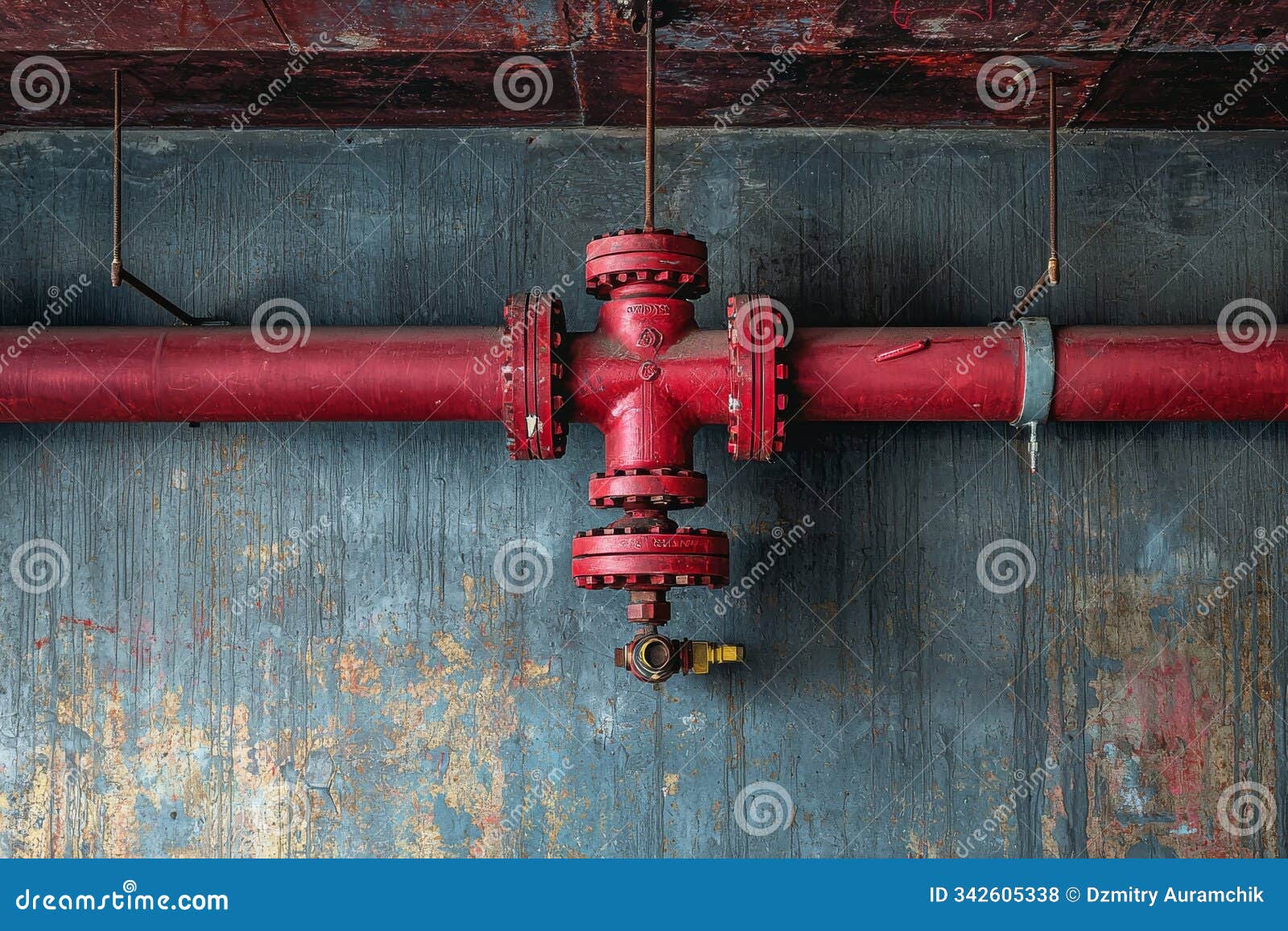 An Automatic Fire Sprinkler in a Red Water Pipe System with an Alarm ...