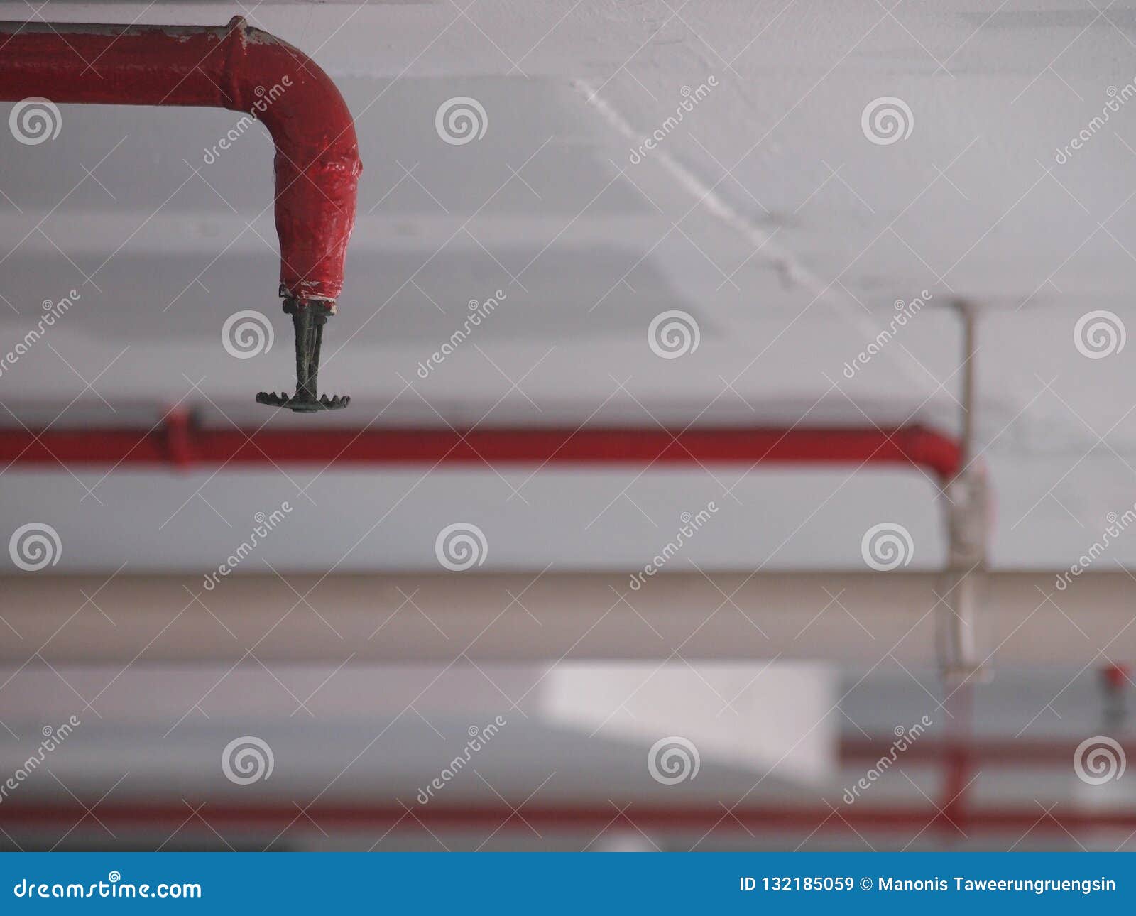 Automatic Fire Sprinkler Safety System And Red Water Supply Pipe. Fire ...