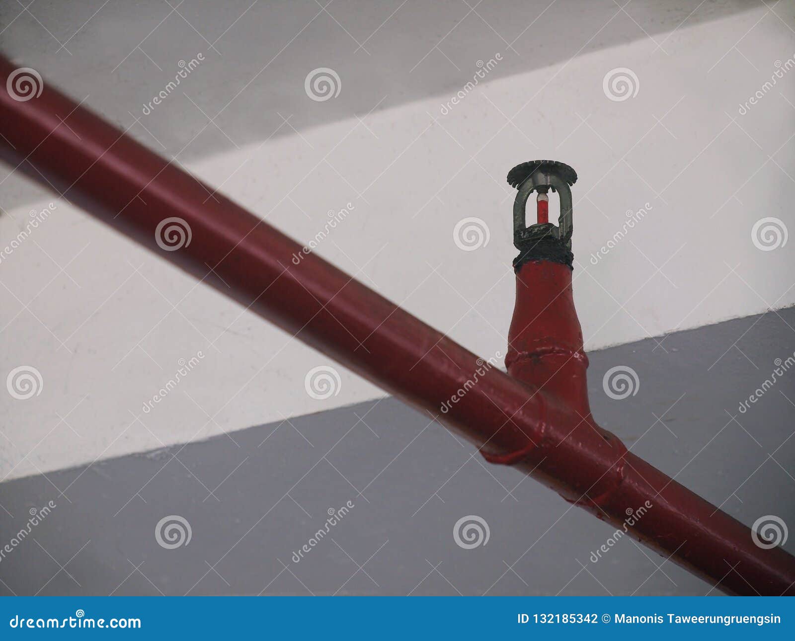 Automatic Fire Sprinkler Safety System And Red Water Supply Pipe. Fire ...