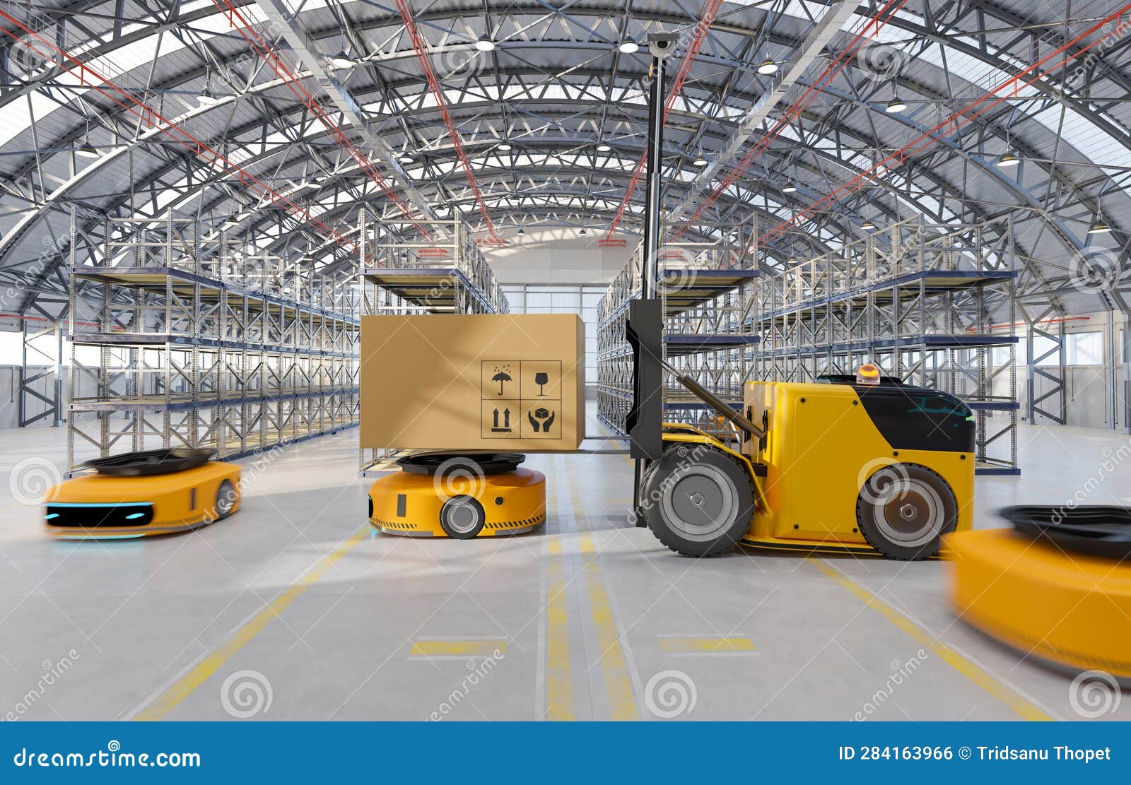 Automatic Folk Lift Machine Holding Box and Put the Box on AGV Machine ...