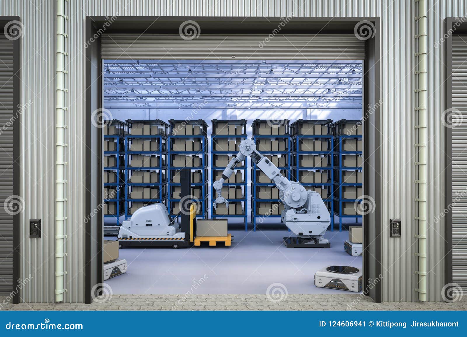 Automatic Forklift and Robot Arm Stock Image - Image of transportation ...