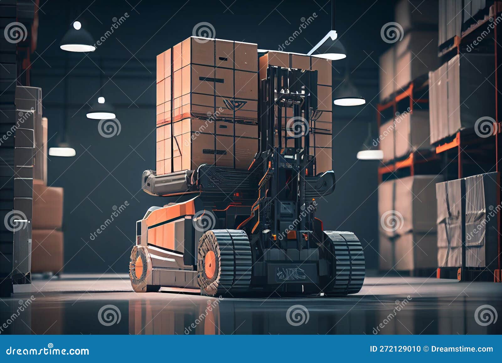 Automatic Forklift Truck with Pallets and Boxes Loading in the ...