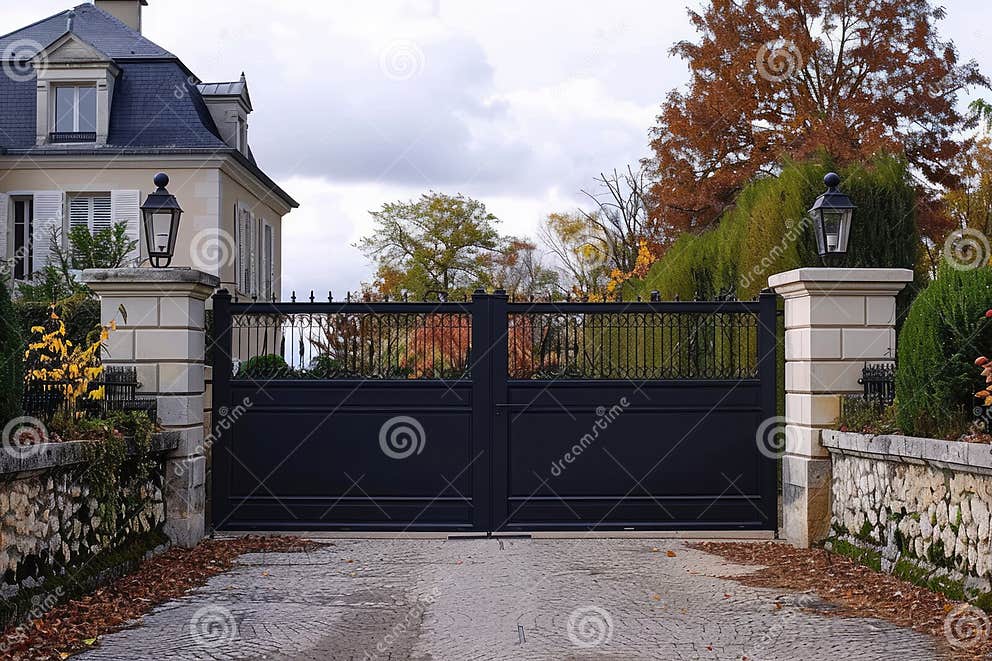 Automatic Gate with Remote Control To the Yard Stock Image - Image of ...
