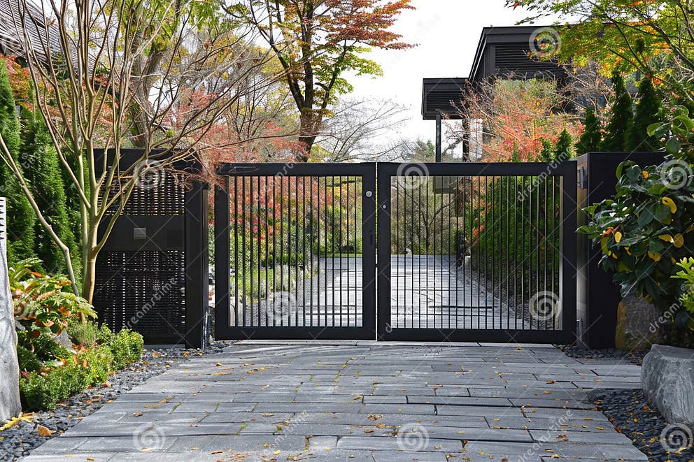 Automatic Gate with Remote Control To the Yard Stock Image - Image of ...