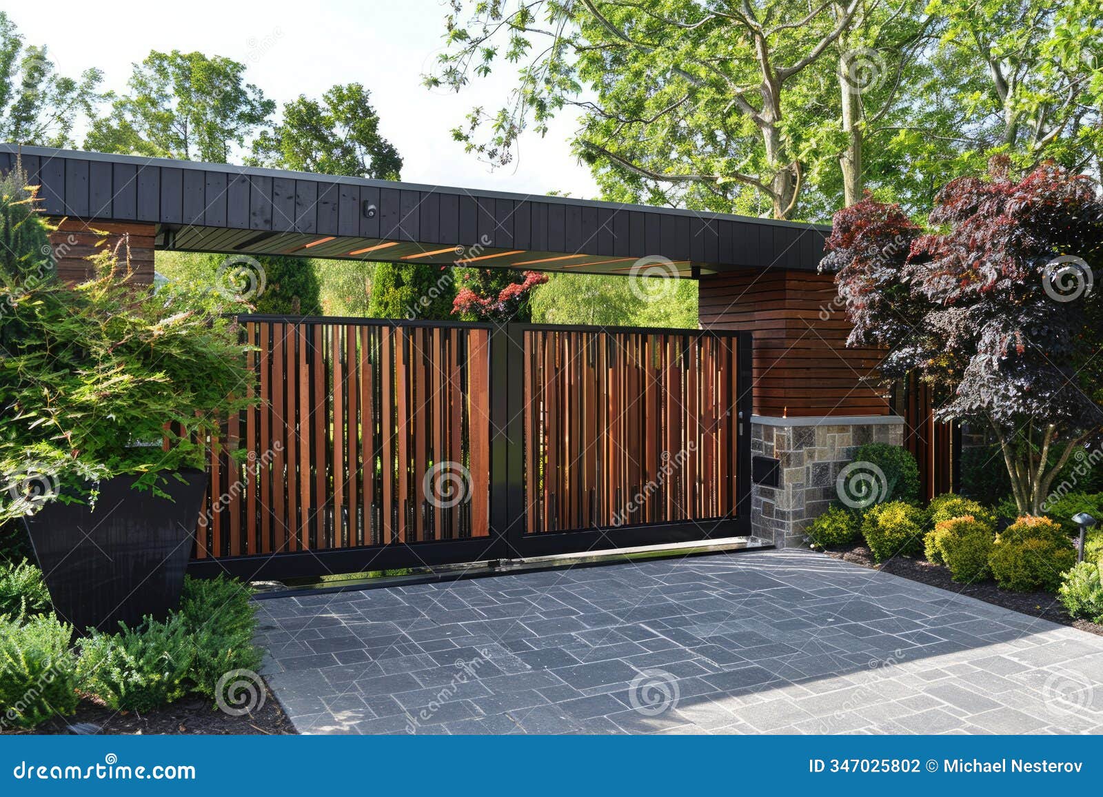 Automatic Gate with Remote Control To the Yard Stock Photo - Image of ...