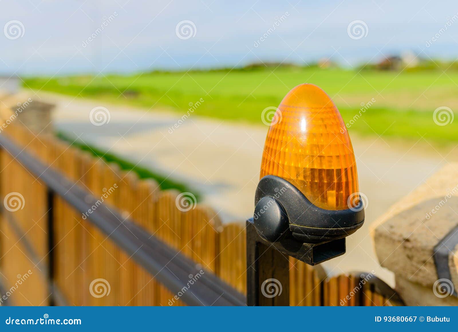 Automatic Gate - Wooden Gate with Warning Lamp Detail Stock Image ...