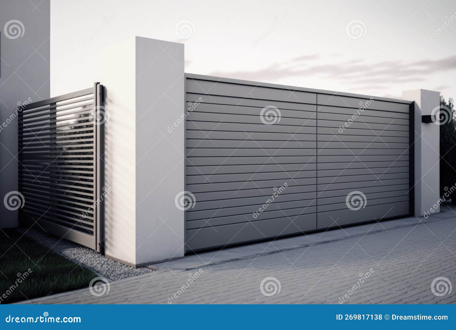 Automatic Gates Driveway in Modern Style House. Created with Generative ...