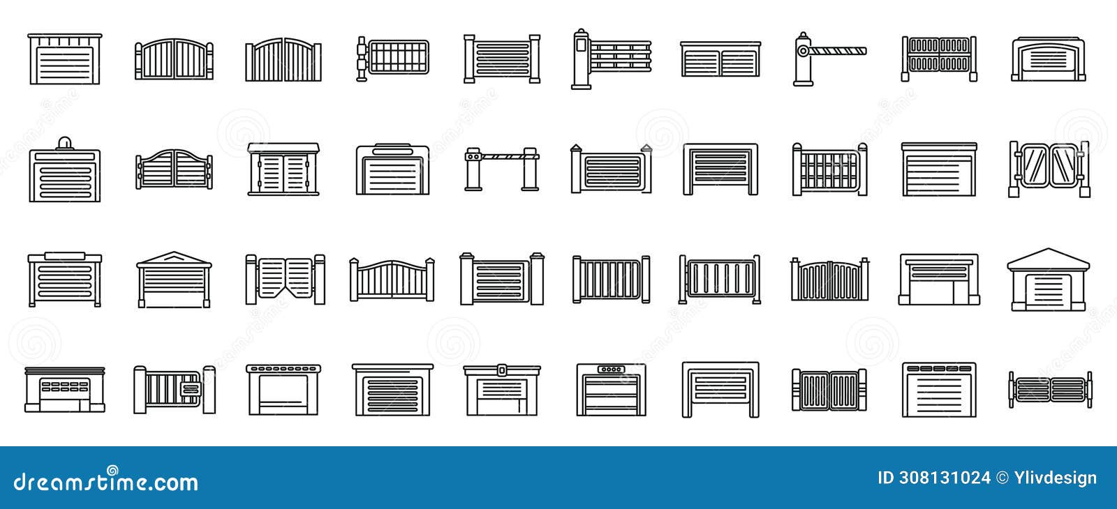 Automatic Gates Icons Set Outline Vector. Security Car Stock Vector ...