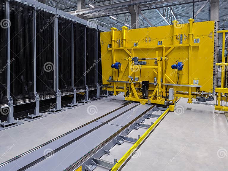 Automatic Glass Shuffler Sorting Glass Sheets in Modern Glass Factory ...