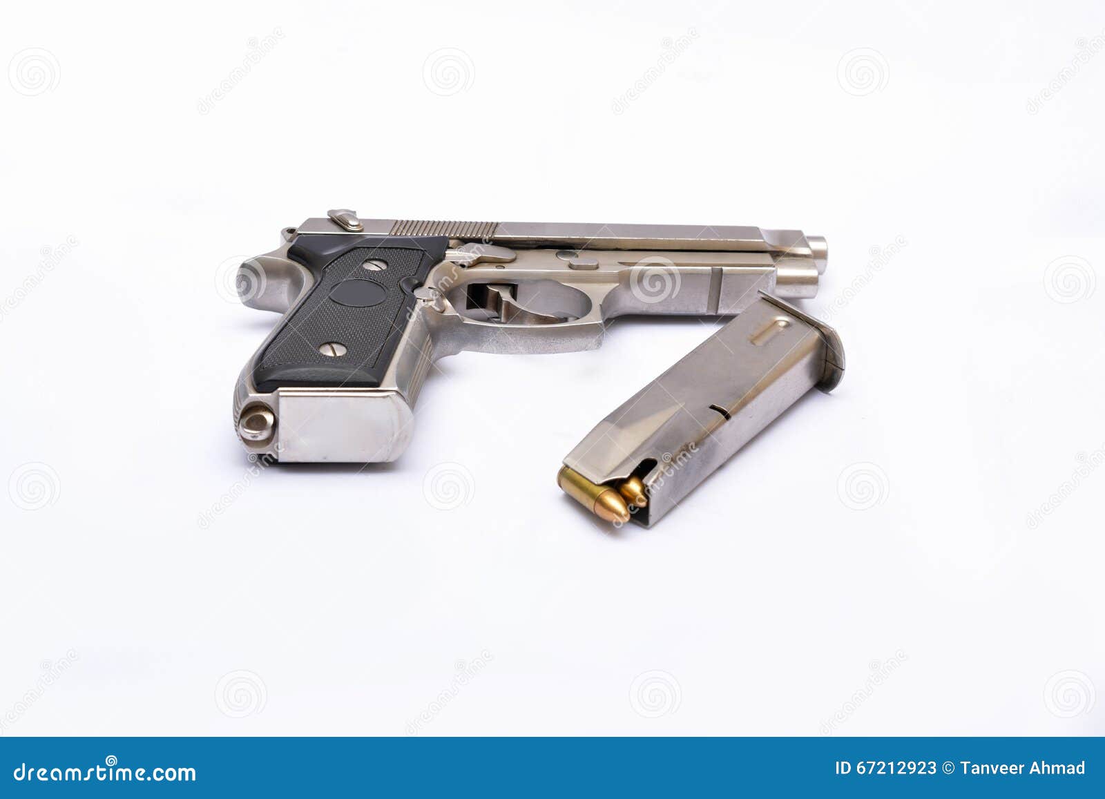 Automatic Handgun Pistol with Magazine and Bullets on White Background ...