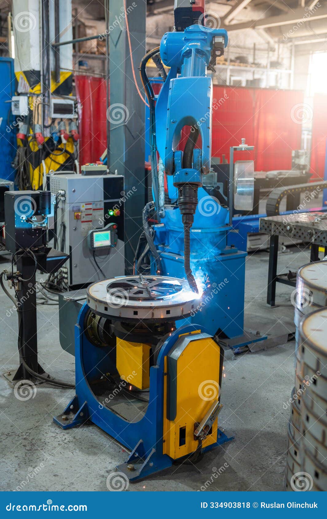 Automatic Industrial Welding Robot in a Modern Factory Stock Photo ...