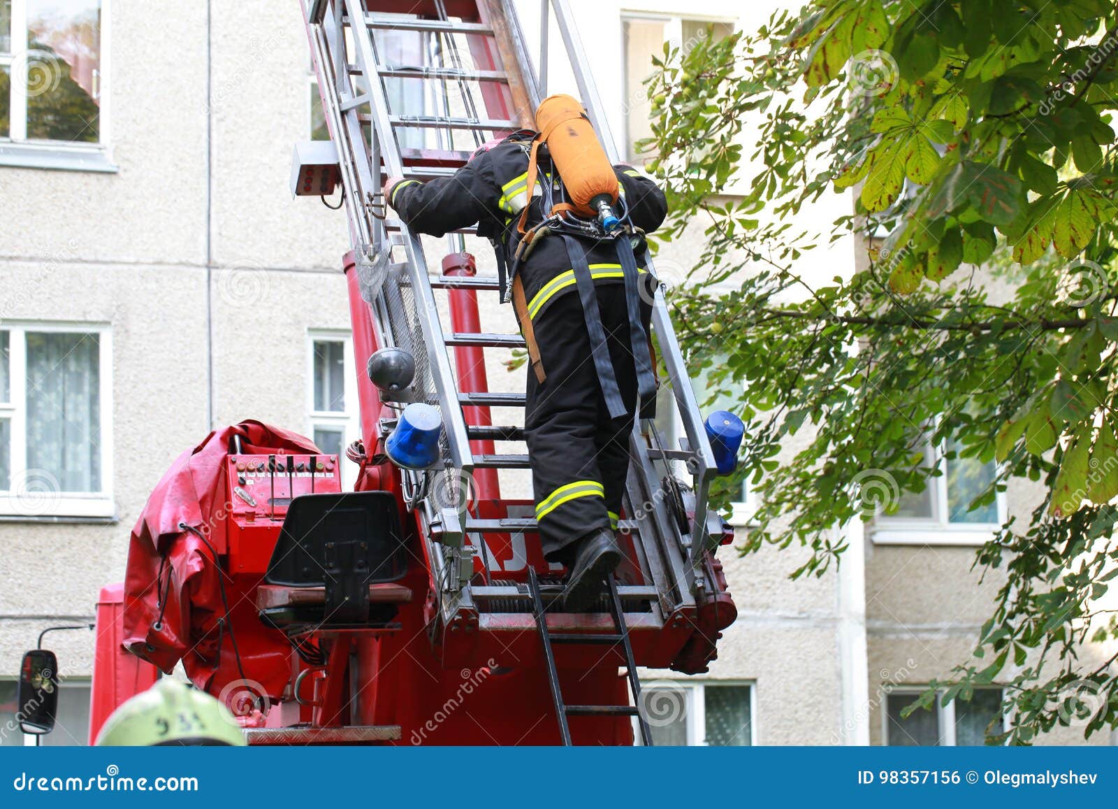 Automatic Ladder of Fire Engine To a Burning House Editorial Photo ...