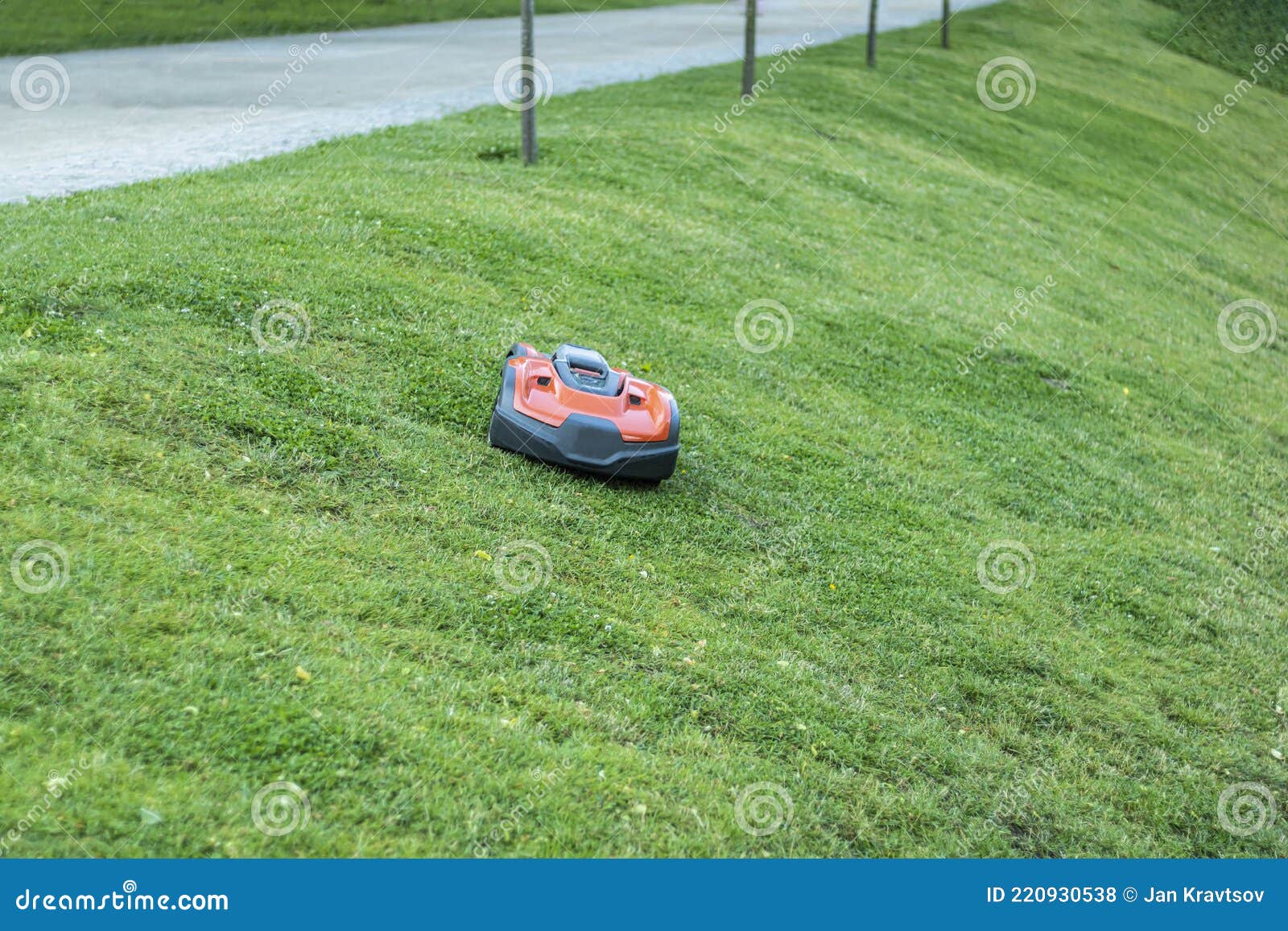 Automatic Lawn Mower in the Process of Working Stock Photo - Image of ...