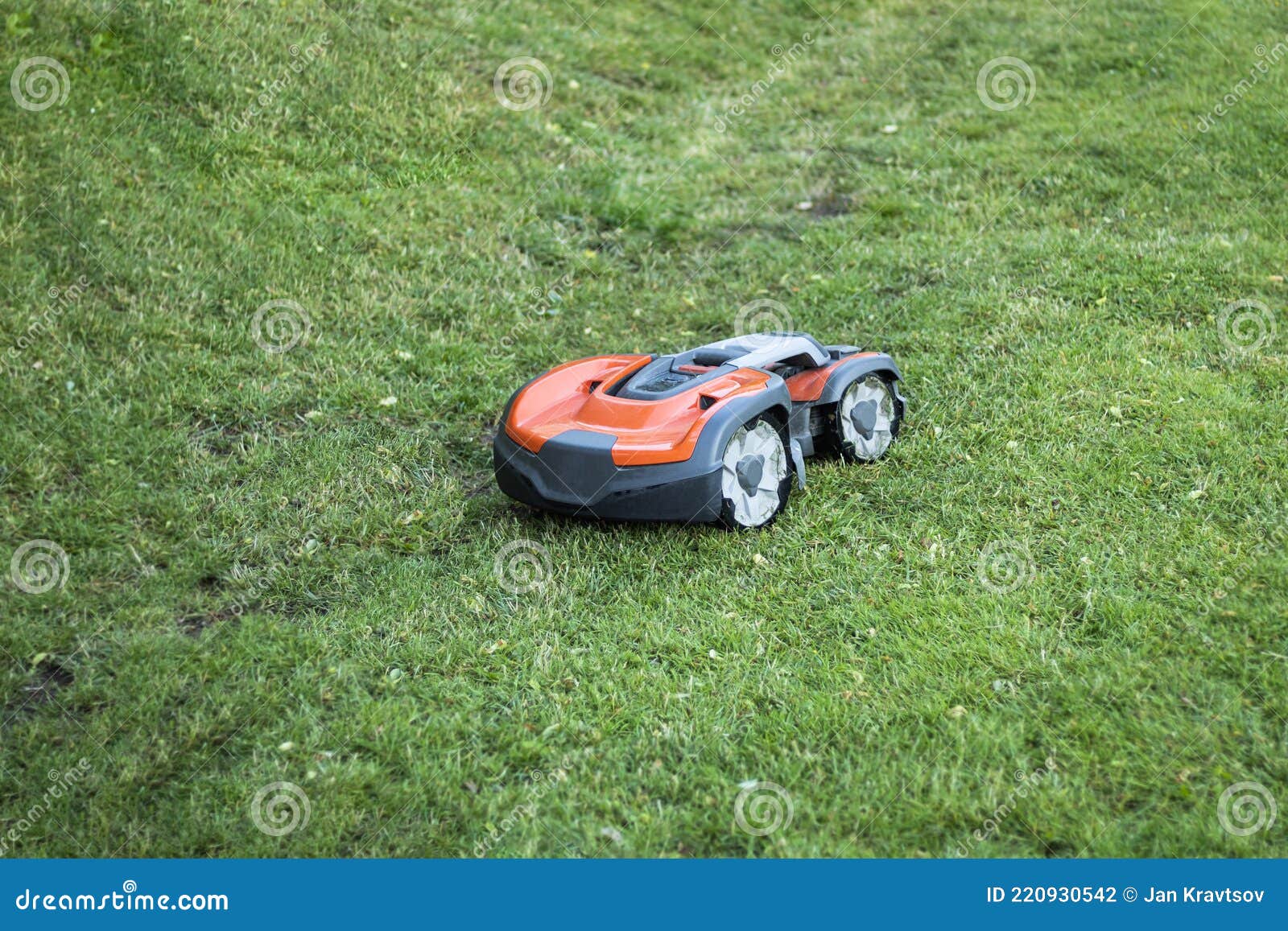 Automatic Lawn Mower in the Process of Working Stock Photo - Image of ...