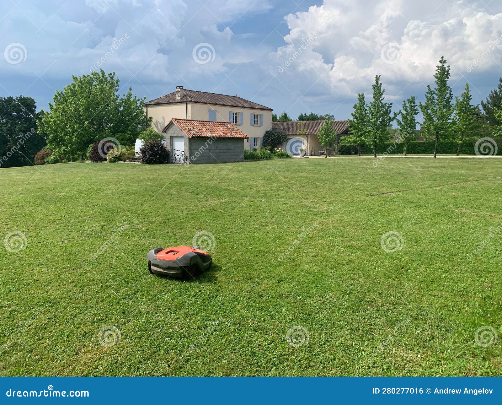 Automatic Lawn Mower at Work. Stock Photo - Image of gardening, mowing ...