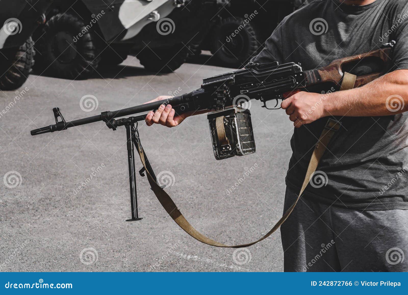 Automatic Machine Gun in the Hands of a Military Man Stock Photo ...