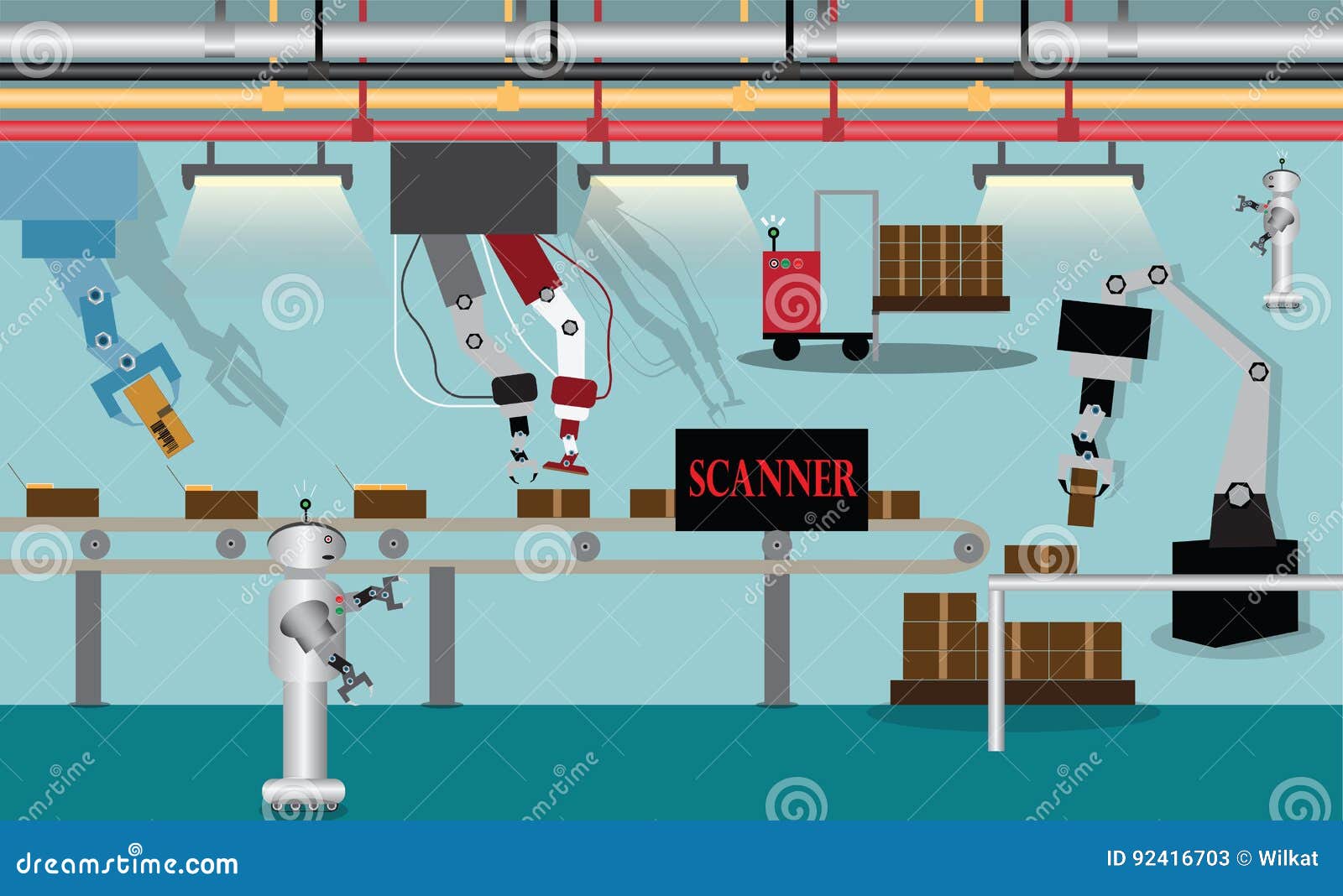 Automatic Machine,Robotic System Used To Packing Products Stock Vector ...