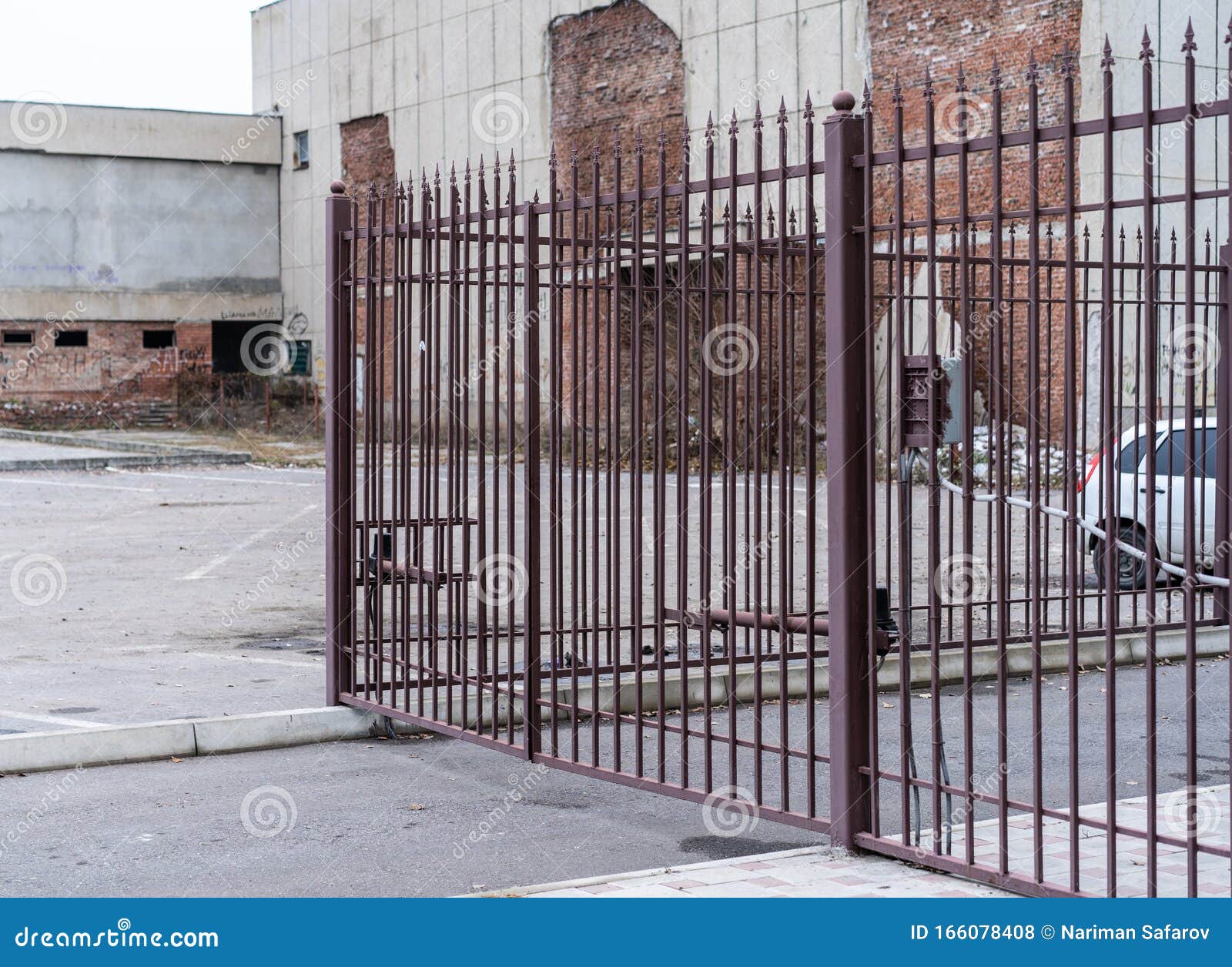 Automatic Metal Gate for Entry Stock Photo - Image of iron ...