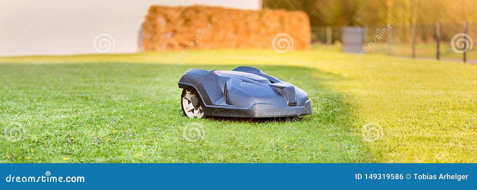 Automatic Modern Lawn Mower Panorama Stock Photo - Image of short ...