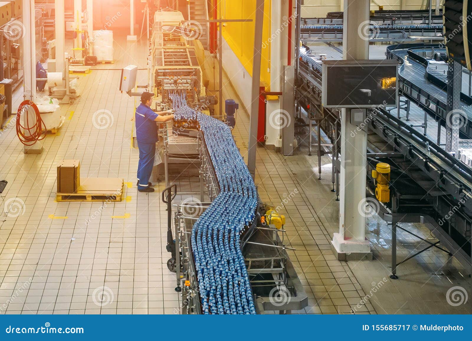 Automatic Modern Production Line at Brewery. Conveyor Line and Vats for ...