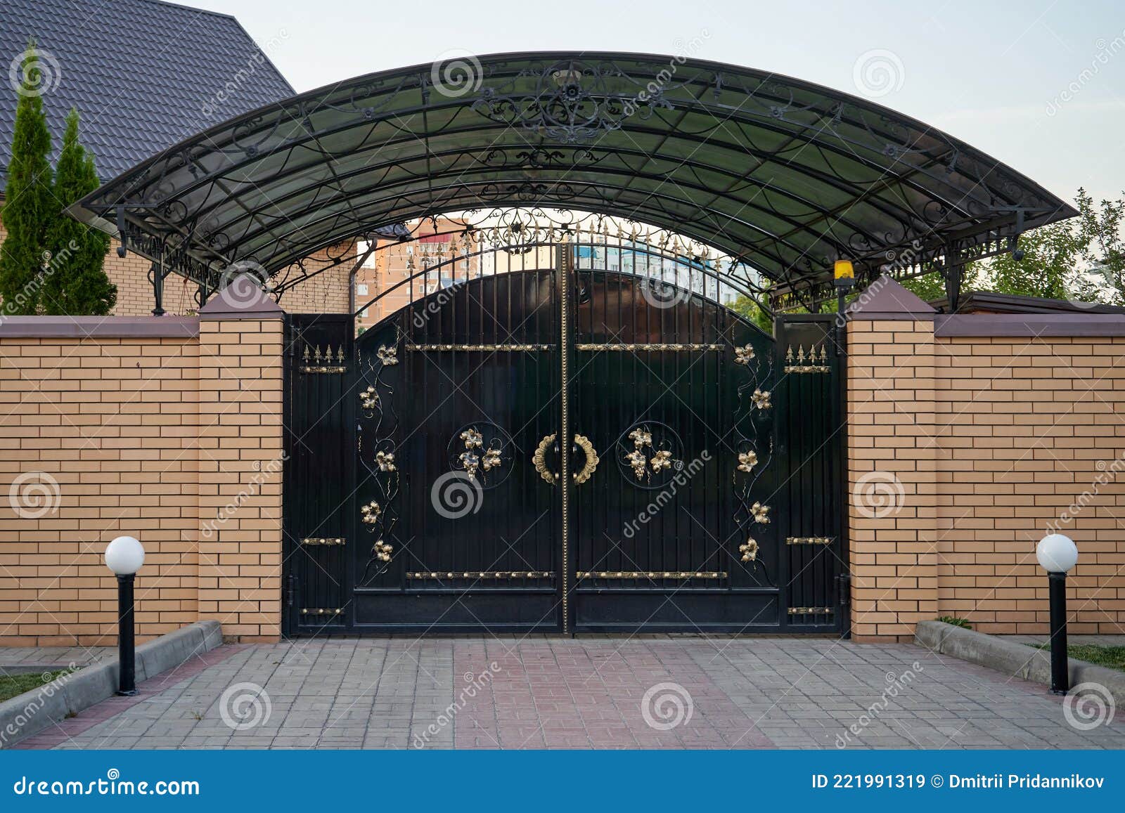 Automatic Opening Gates in Black and a Canopy Stock Image - Image of ...