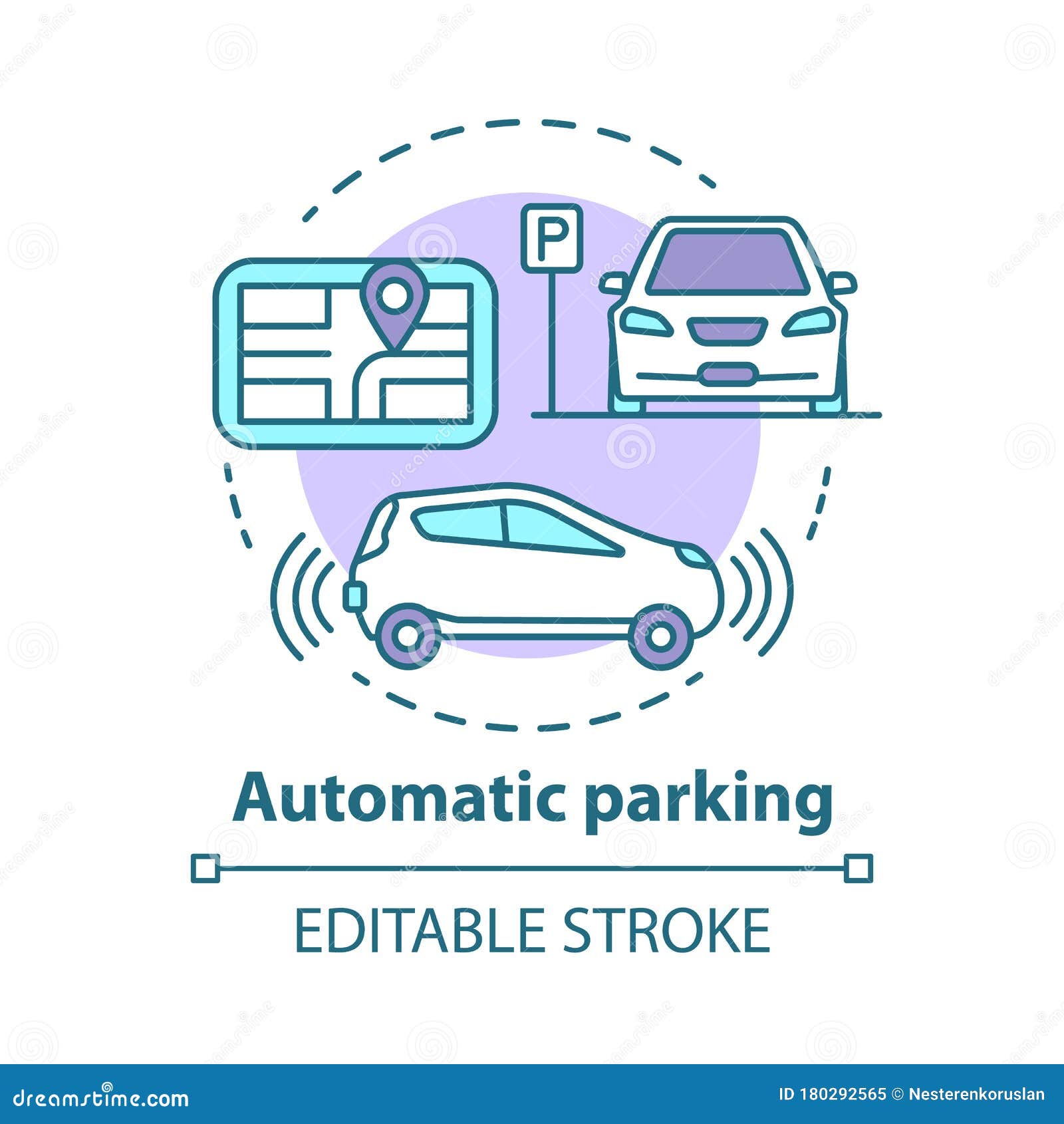 Automatic Parking Concept Icon. Driverless Car Navigation. Smart Car ...