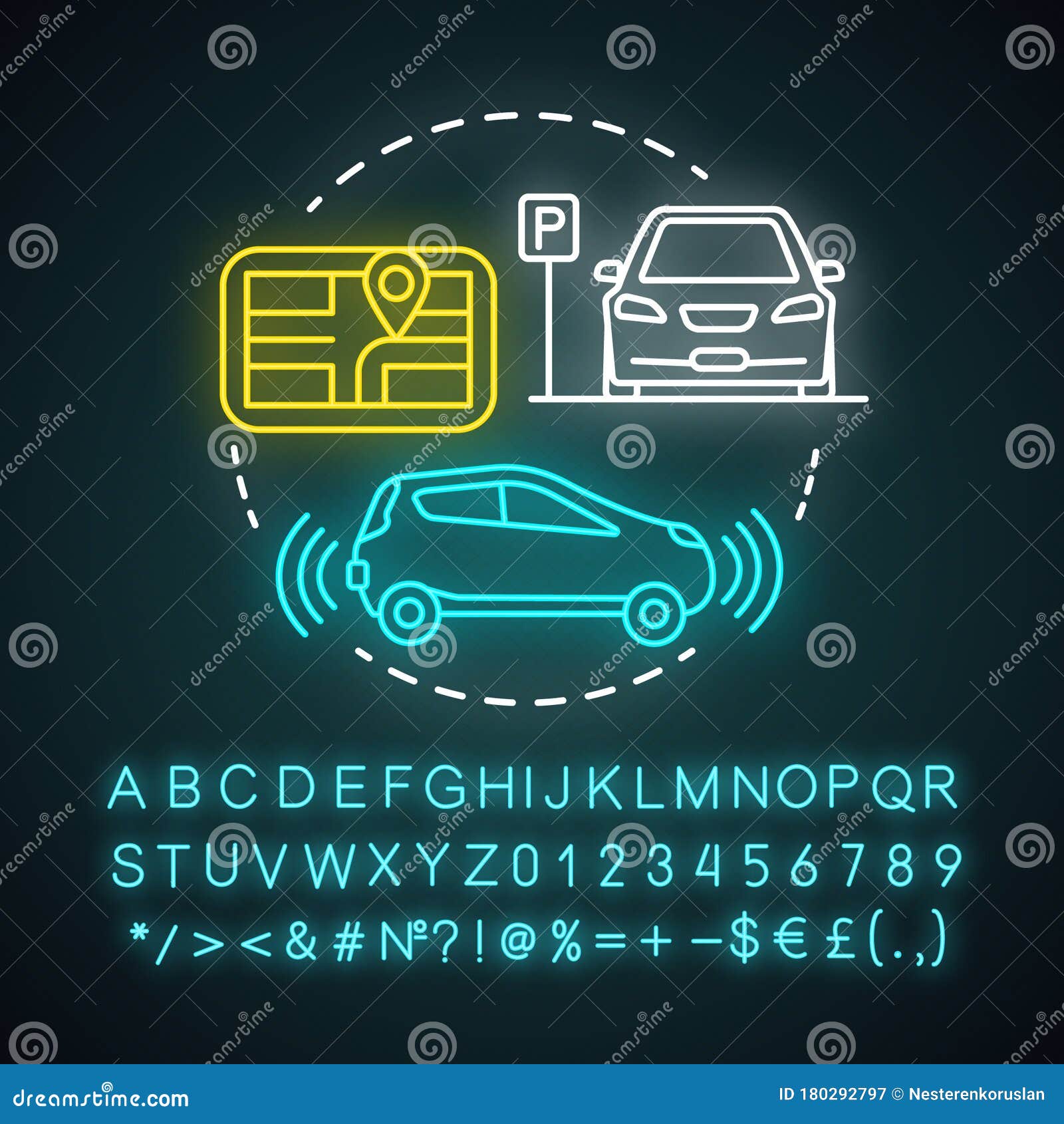 Automatic Parking Neon Light Concept Icon. Driverless Car Navigation ...