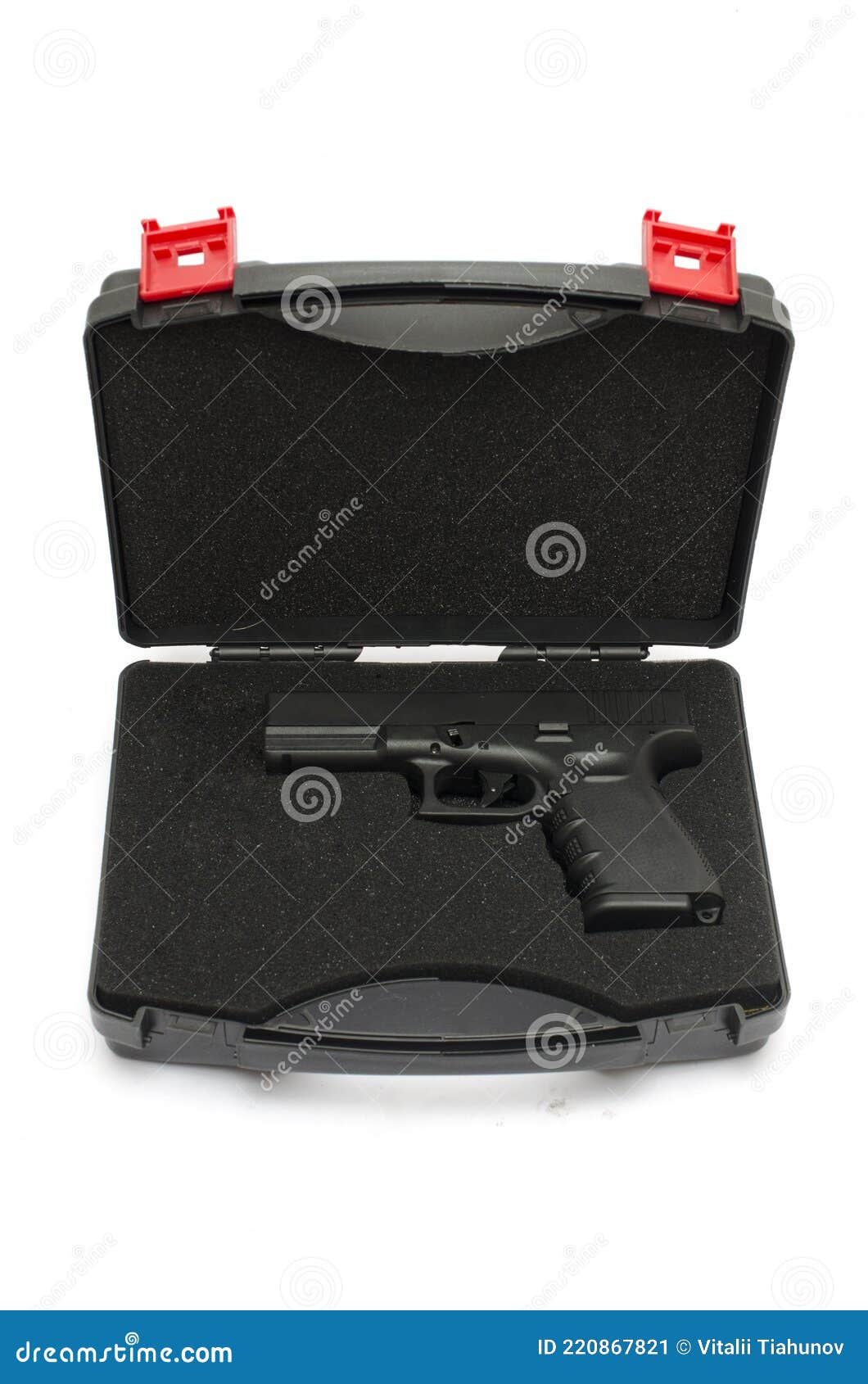 Automatic Pistol in a Black Plastic Box Stock Image - Image of object ...
