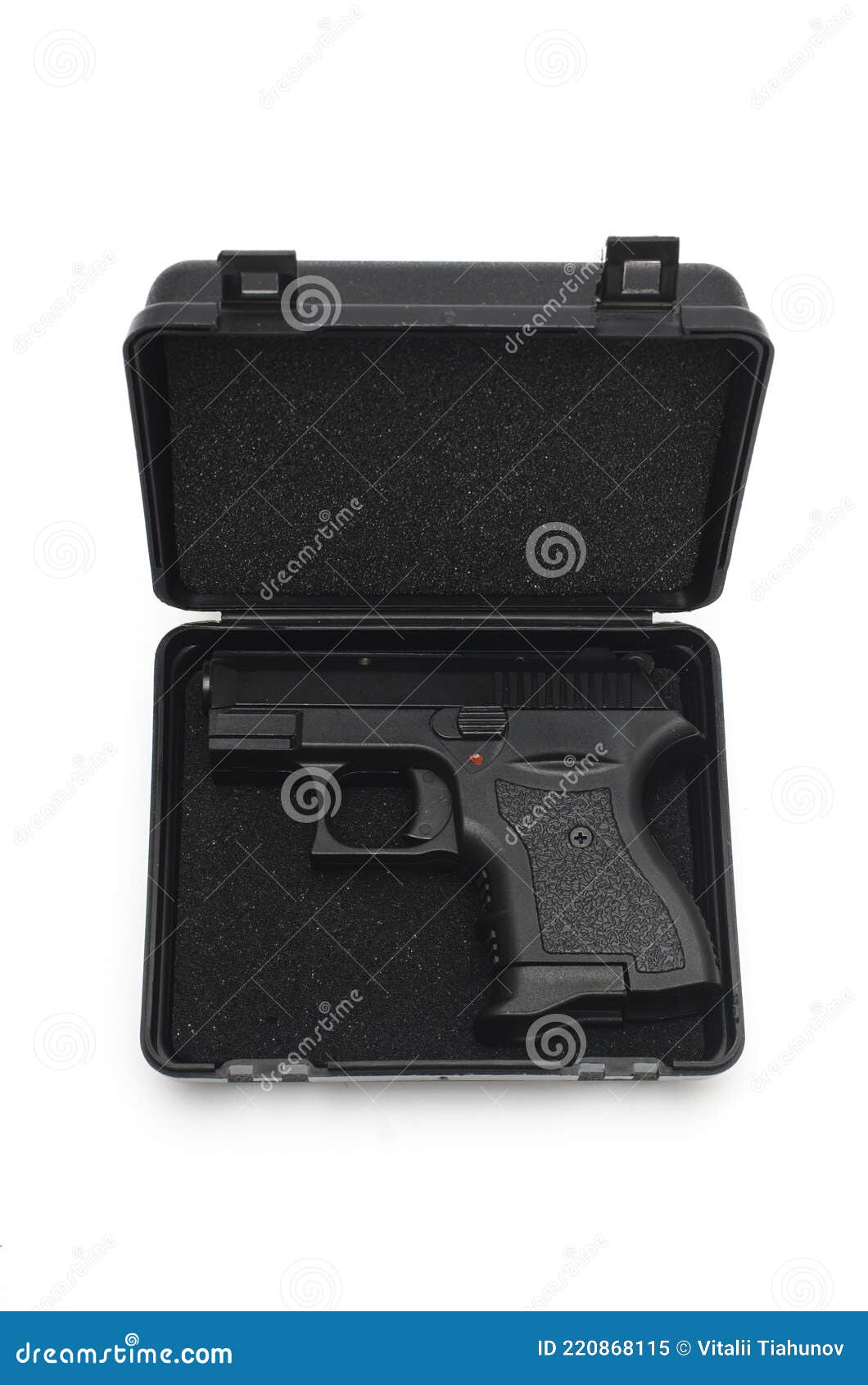 Automatic Pistol in a Black Plastic Box Stock Image - Image of shell ...