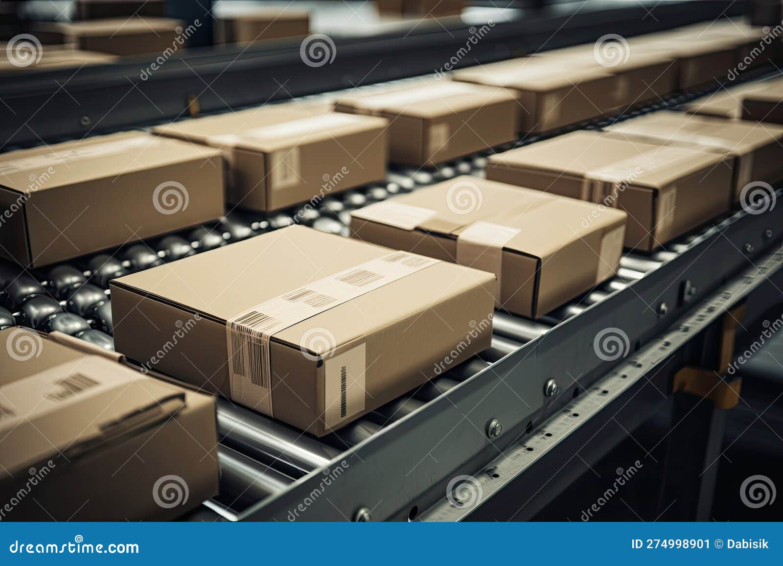 Automatic Production Line, Conveyor Belt with Boxes. Generative AI ...