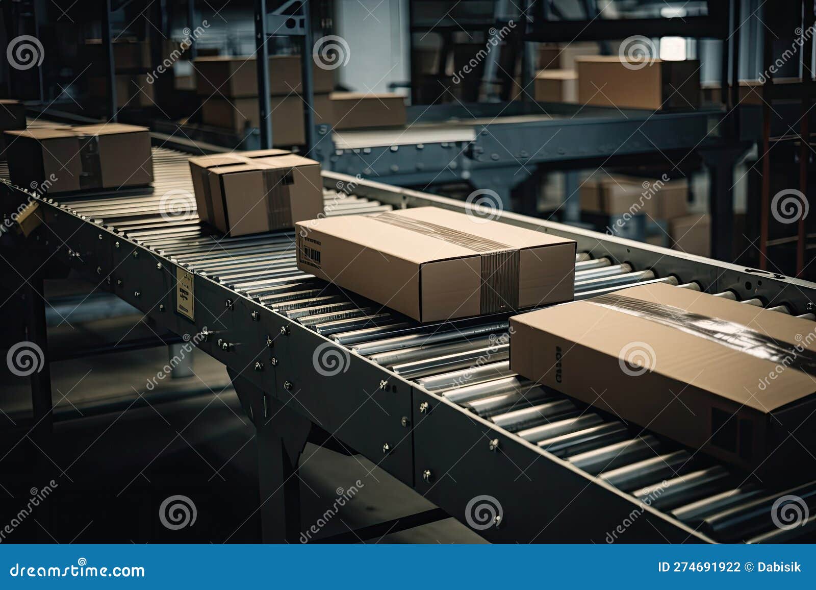 Automatic Production Line, Conveyor Belt with Boxes. Generative AI ...