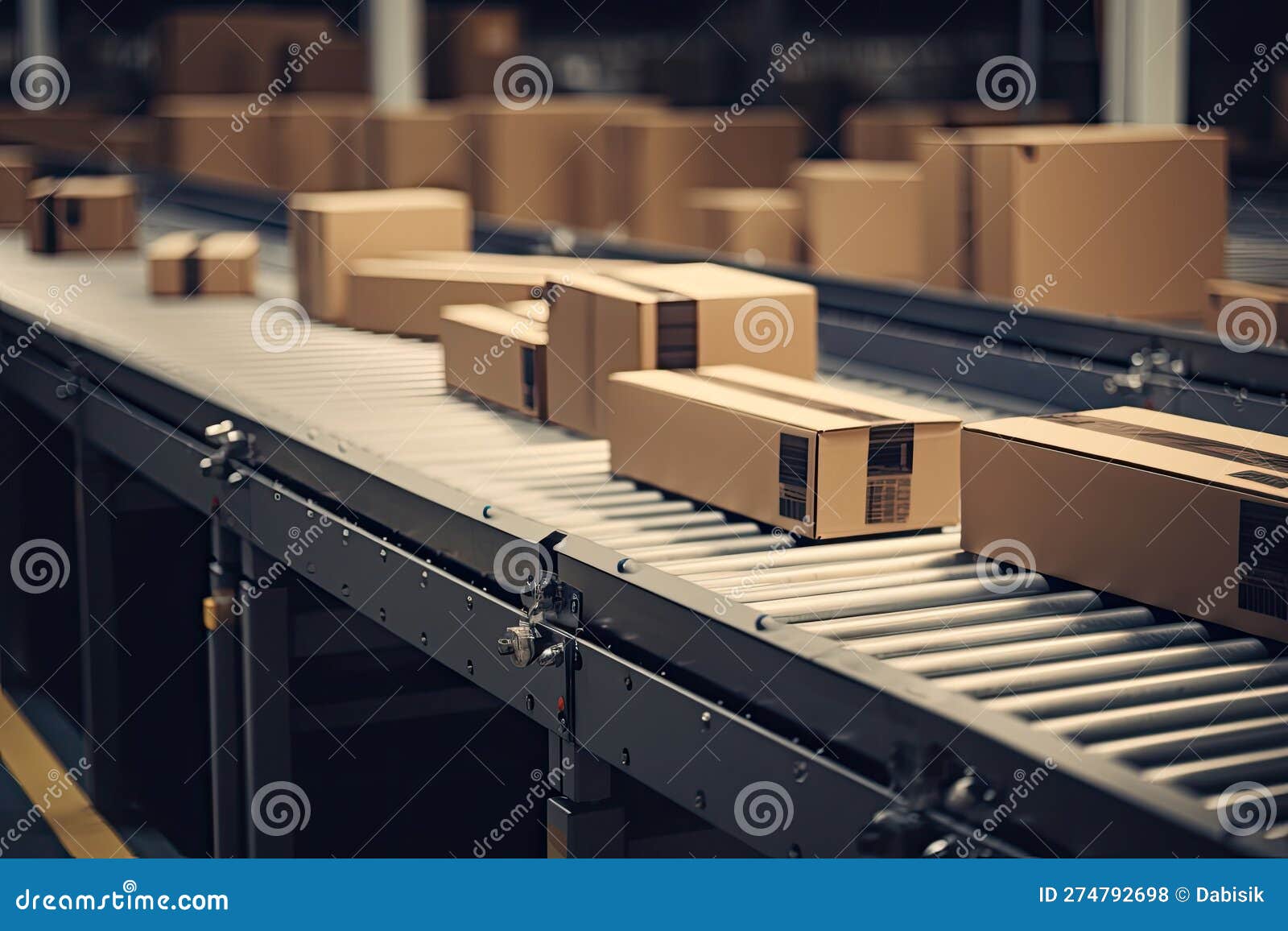 Automatic Production Line, Conveyor Belt with Boxes. Generative AI ...