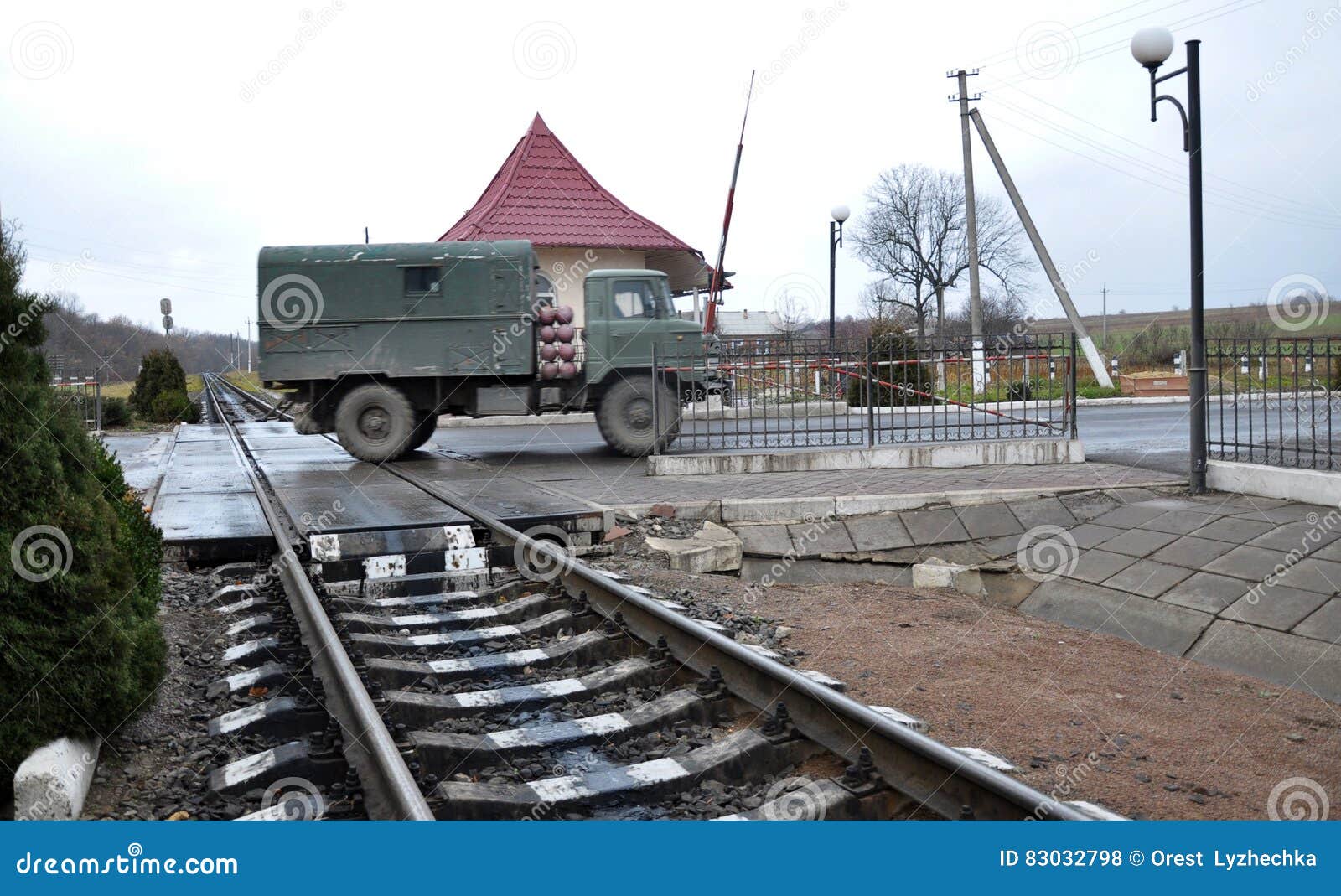 Automatic railway crossing stock photo. Image of trailer - 83032798