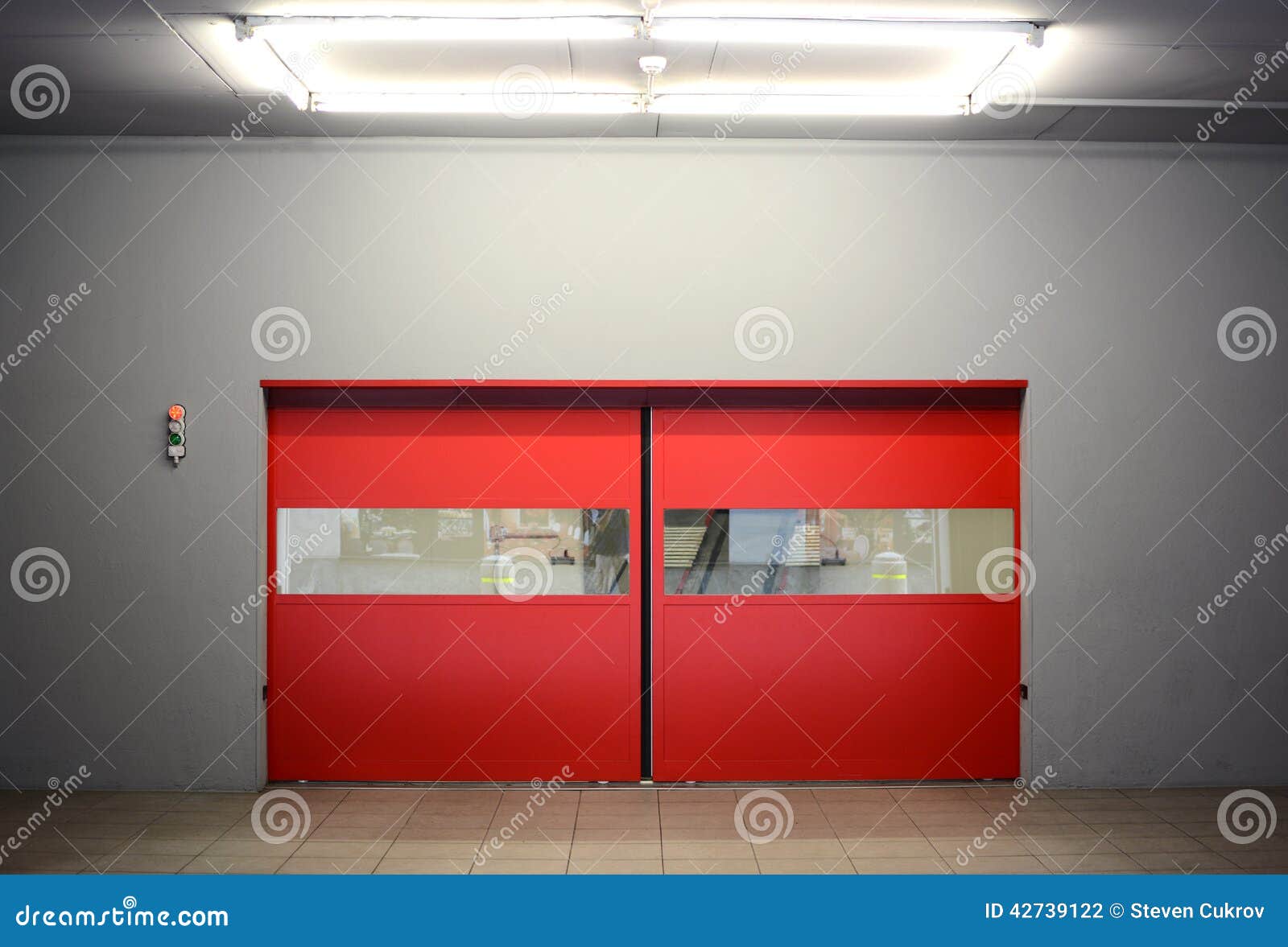 Automatic Red Doors stock photo. Image of ceiling, signal - 42739122