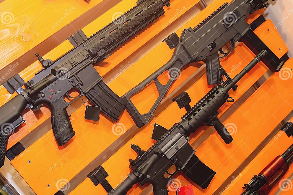 Automatic Rifle Hanging on the Stand in the Store Stock Image - Image ...