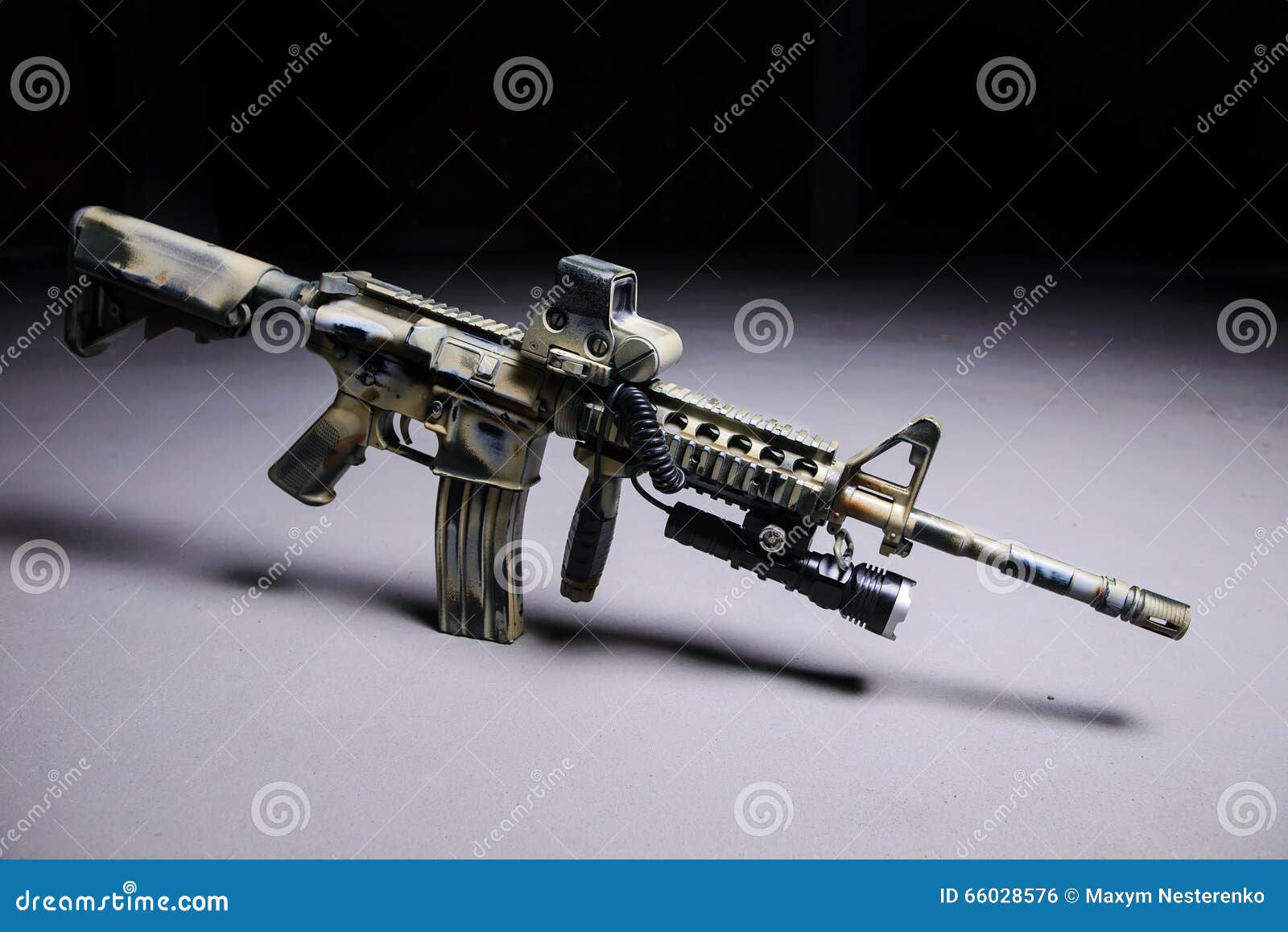 Automatic Rifle M16 with LED Flashlight Stock Photo - Image of mk18 ...