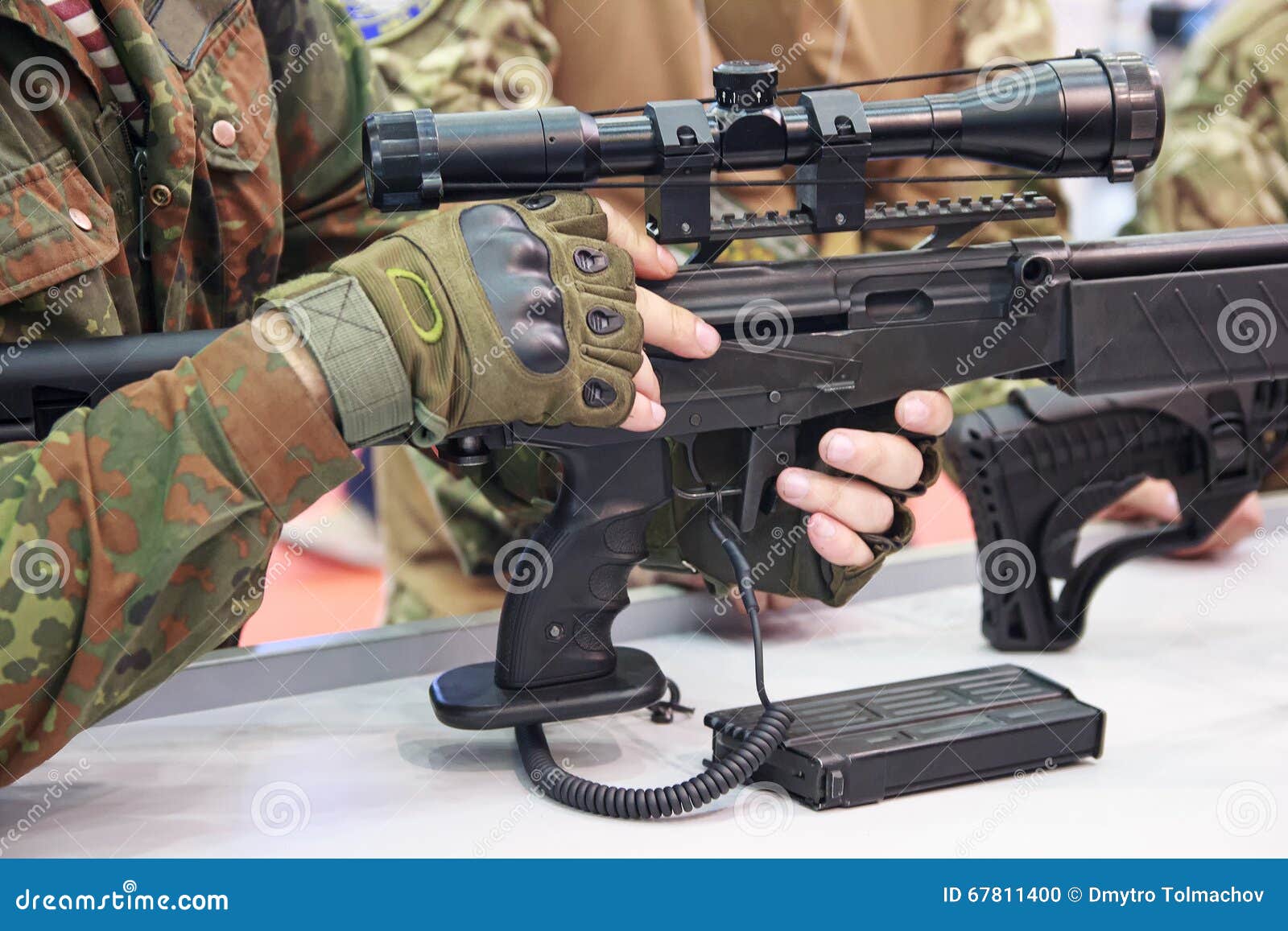Automatic Rifle and a Man in Camouflage Uniform Stock Photo - Image of ...