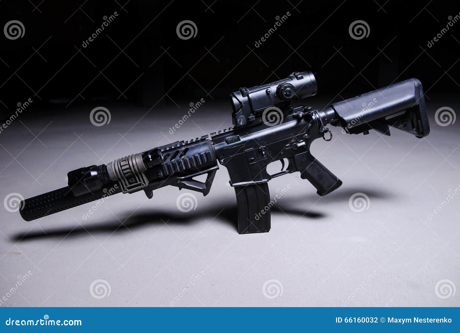 Automatic Rifle with Silencer and Optical Scope Stock Photo - Image of ...