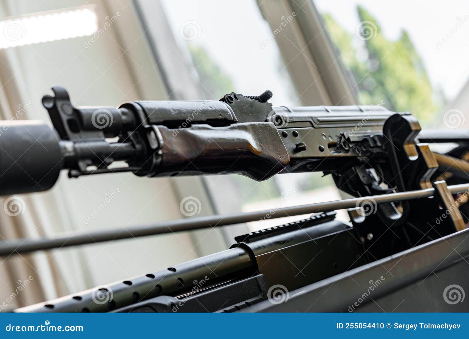 Automatic Rifle on Stand on the Table of the Weapons Workshop. Stock ...