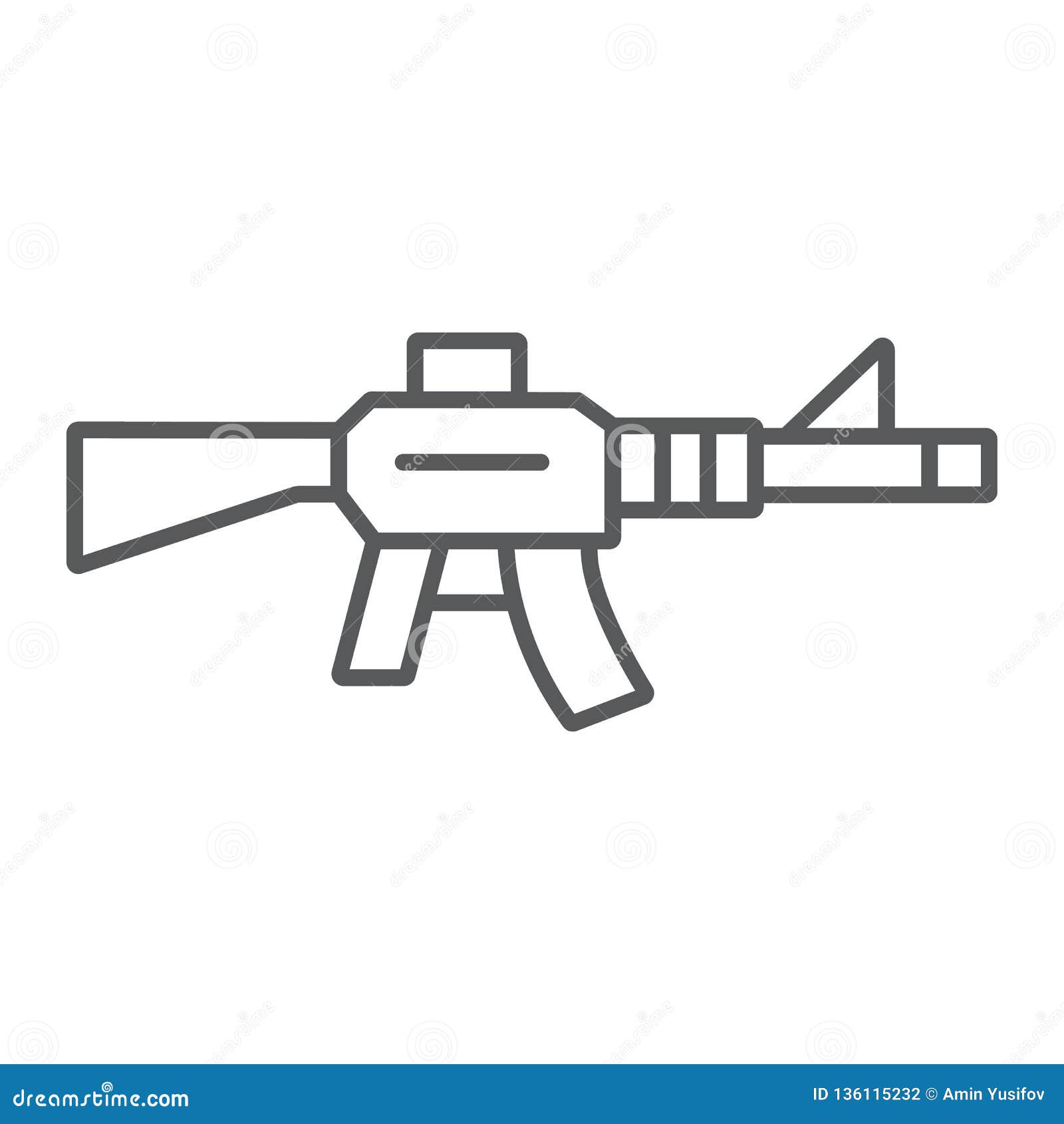 Automatic Rifle Thin Line Icon, Army and War, Gun Sign, Vector Graphics ...