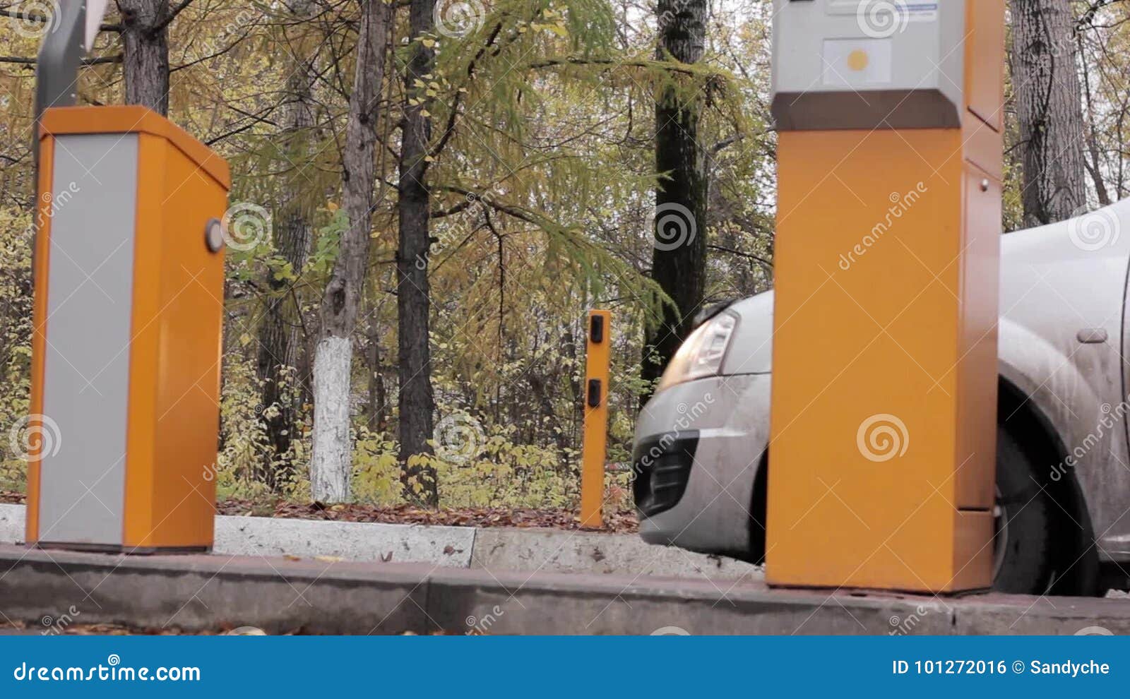Automatic Road Barrier Gate Lifting Gate Opens and Passes Car Stock ...