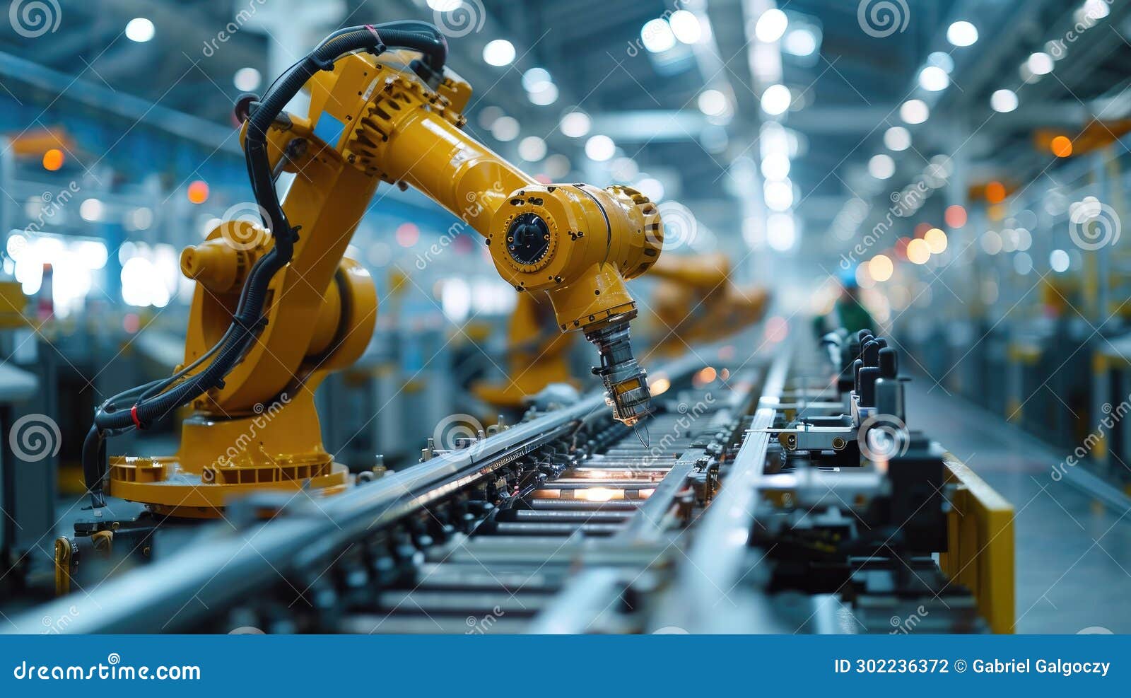 Automatic Robot Arm on Production Line Factory in Warehouse Assembly ...